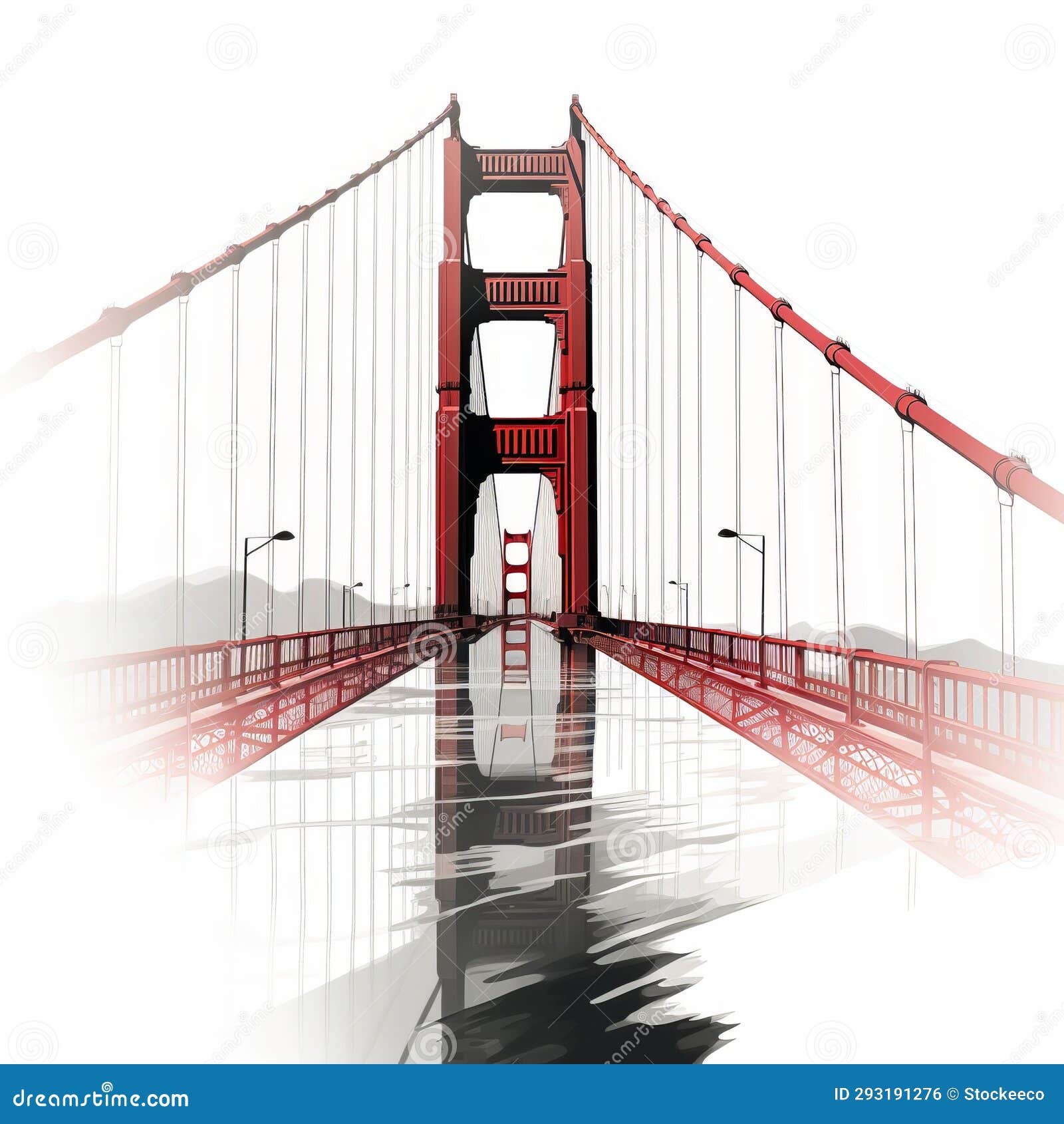Minimalist Digital Illustration of Golden Gate Bridge in Distorted ...