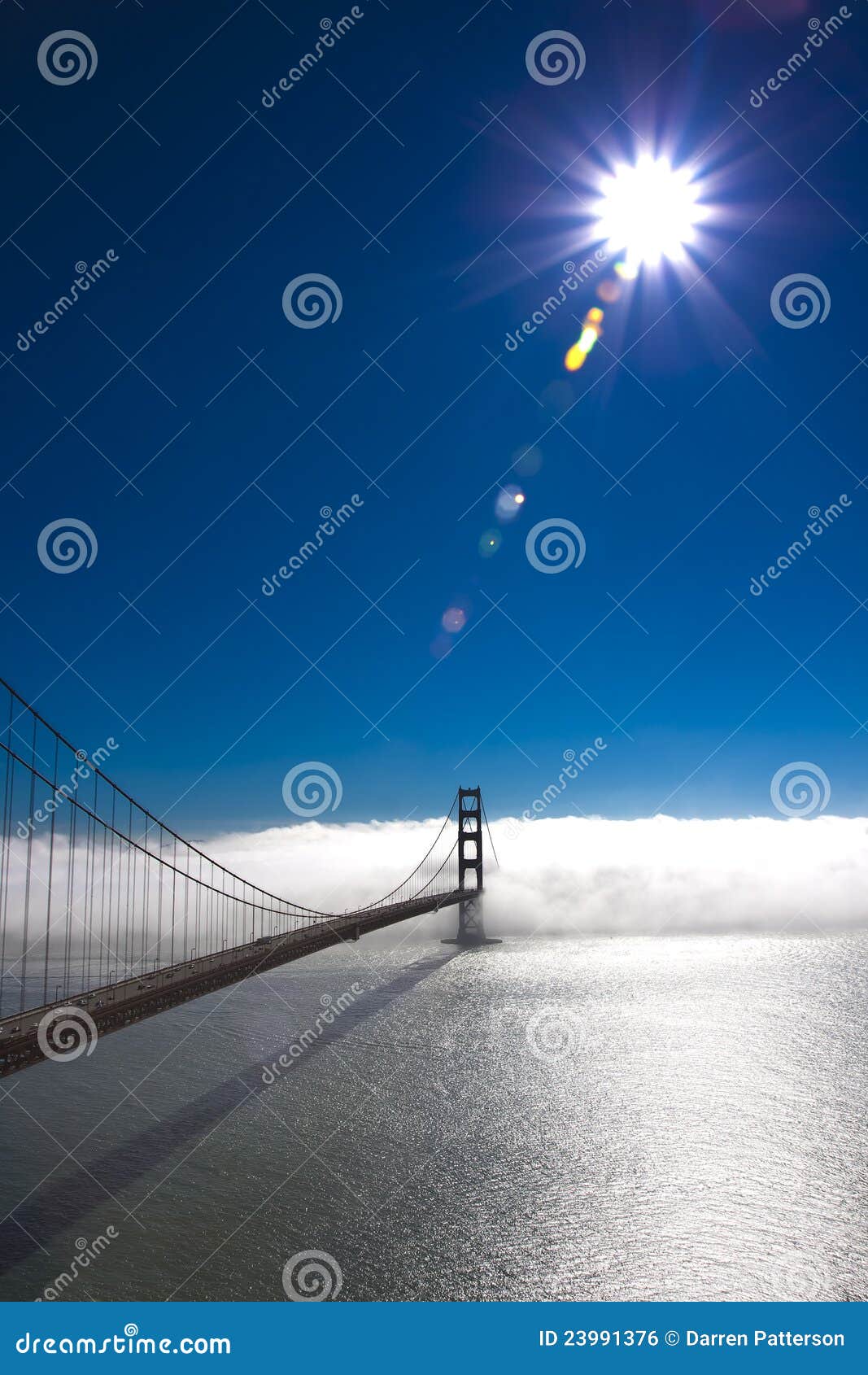 Golden Gate Bridge with Sun and Fog Stock Photo - Image of ocean ...