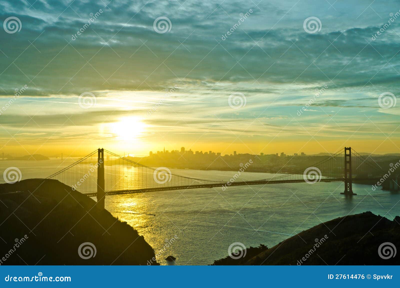 Golden Gate Bridge during Sunrise Stock Photo - Image of famous, cloud ...