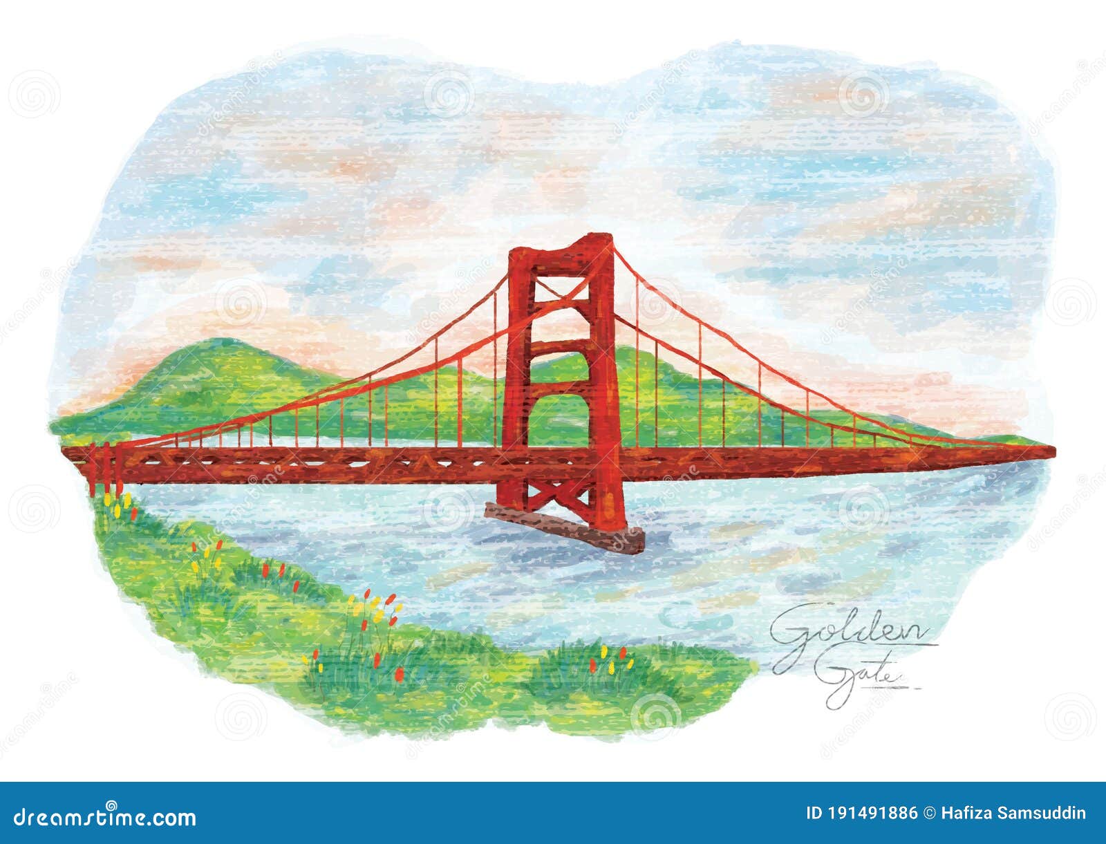 The Golden Gate Painting. Vector Illustration Decorative Design Stock ...
