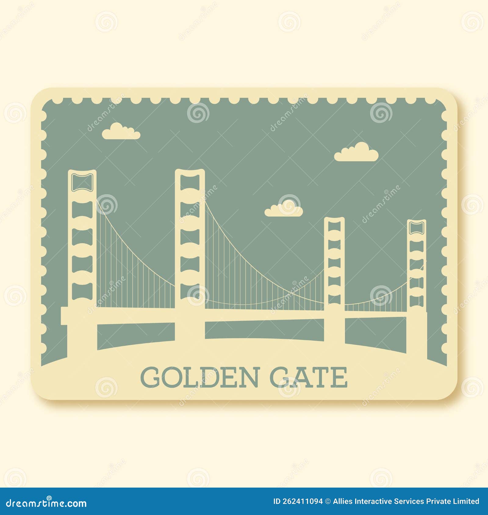 Golden Gate Stamp or Ticket Design in Blue and Beige Stock Illustration ...