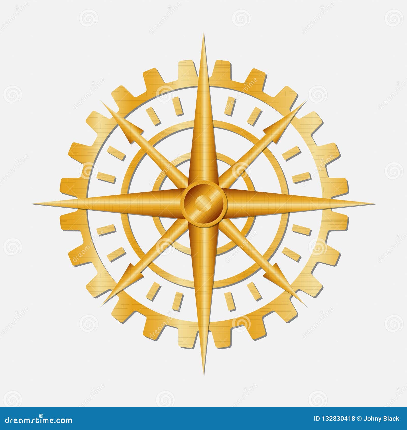 Golden gear compass. stock vector. Illustration of shape - 132830418