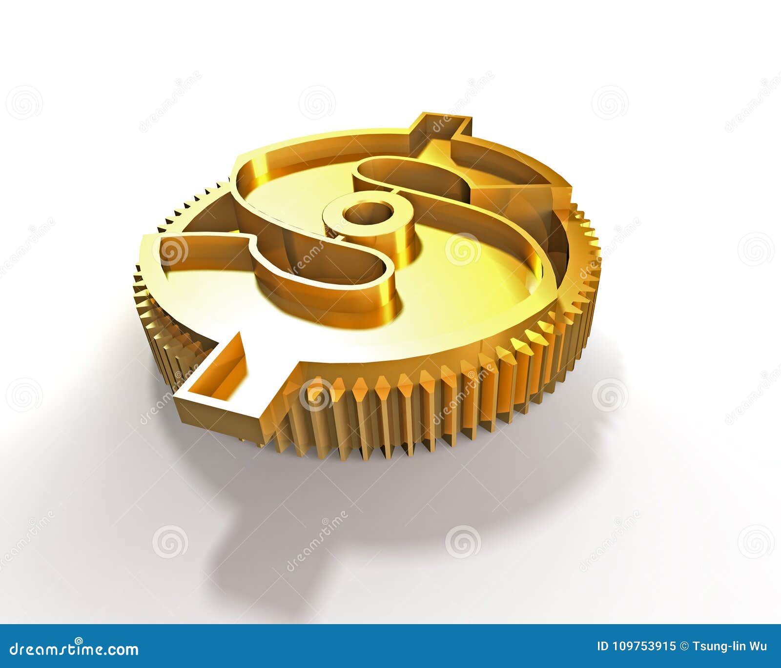 Golden Gear With Dollar Symbol 3d Illustration Stock Image Image Of