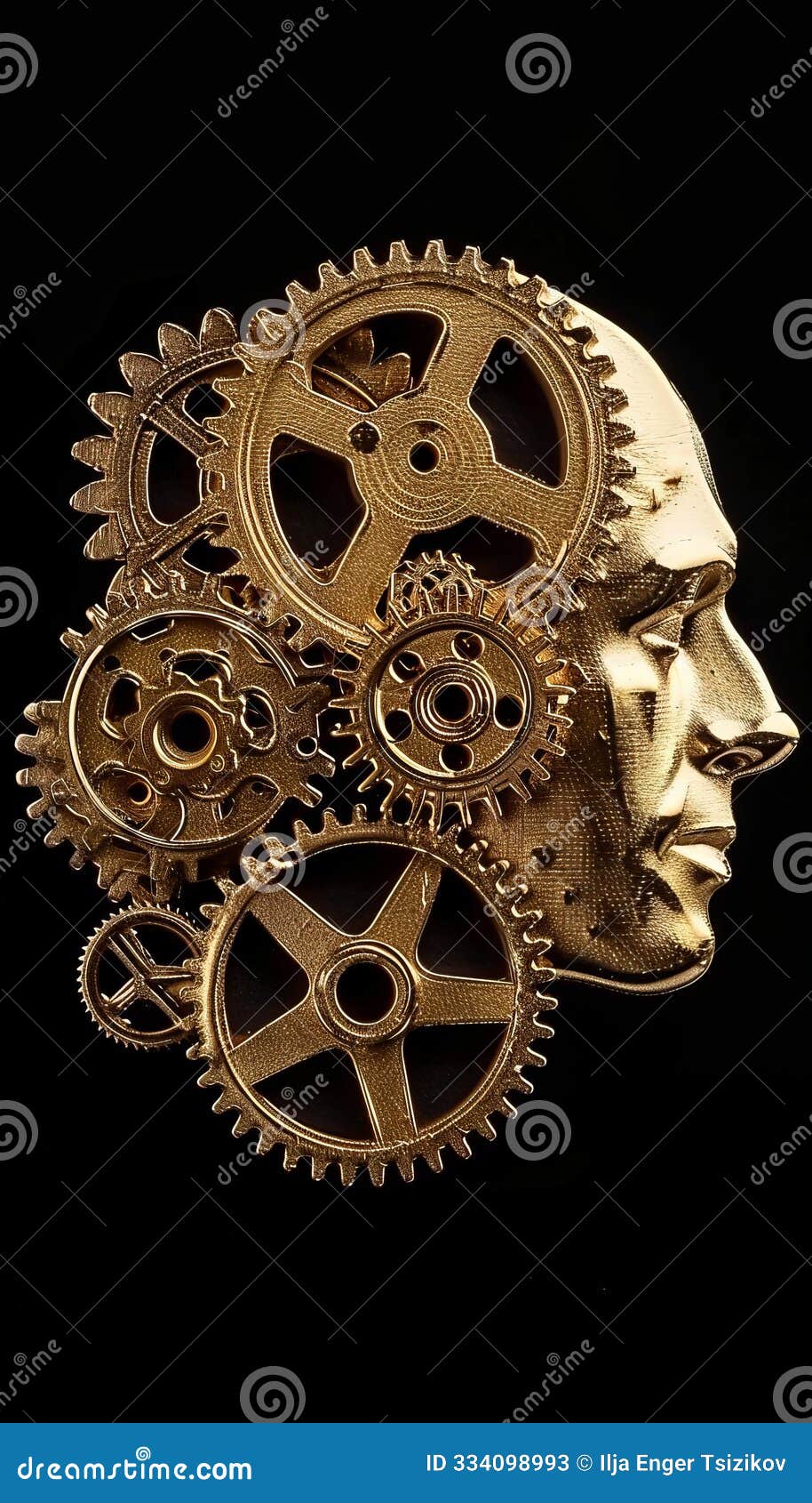 Golden Gears Form Intricate Clockwork Pattern Over Metallic Face ...