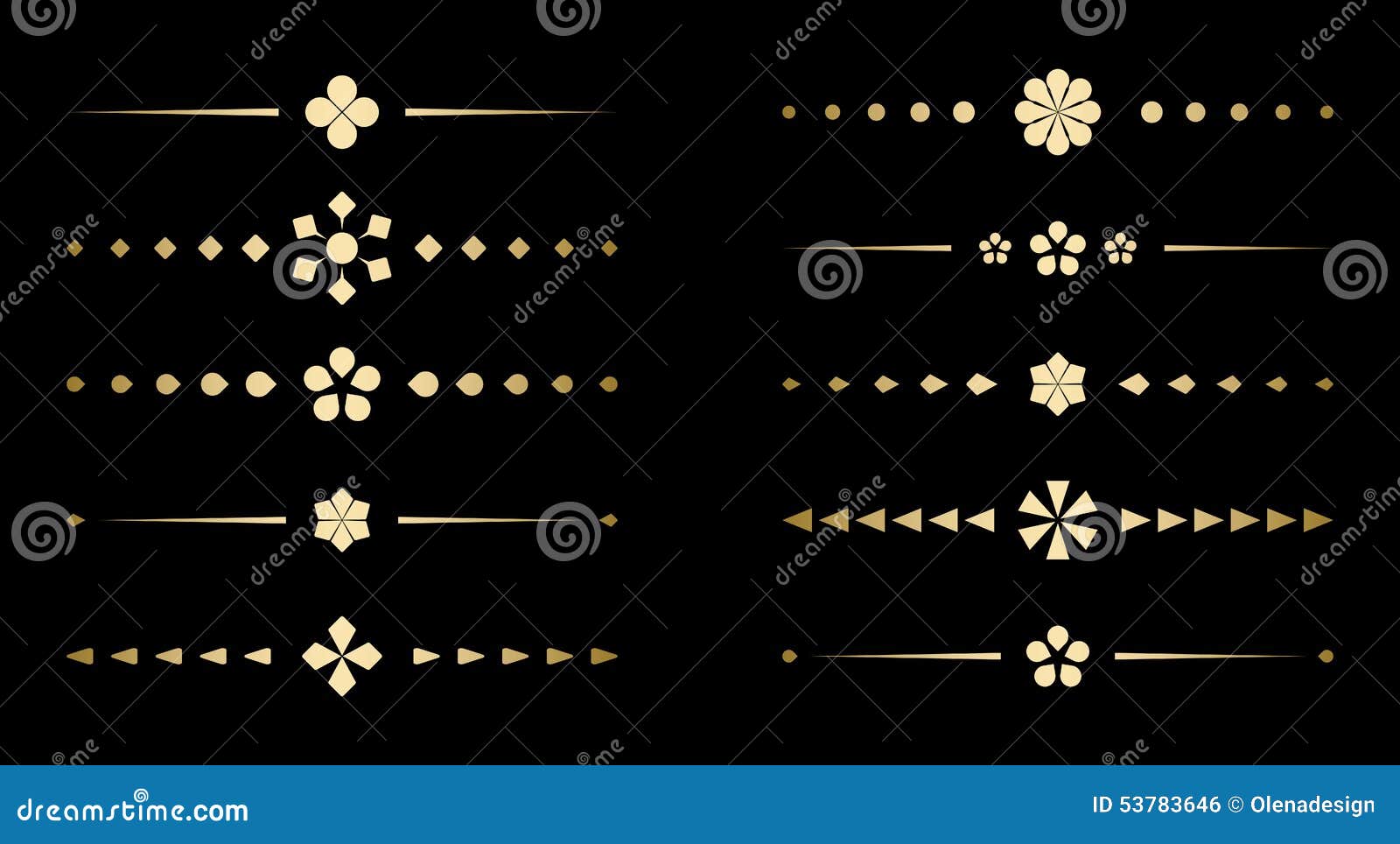 Golden Geometric Vector Dividers on Black Background Stock Vector ...