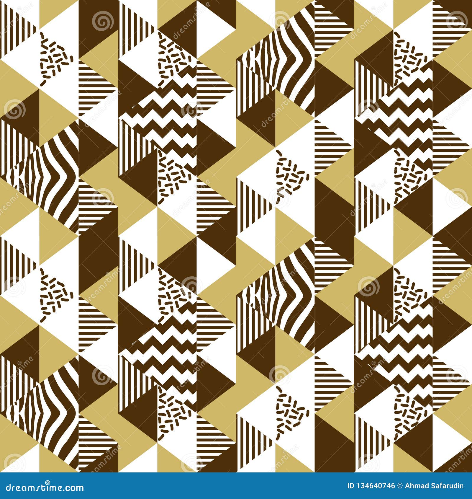 Golden Geometric Triangle Seamless Pattern Vector with Golden Colors ...