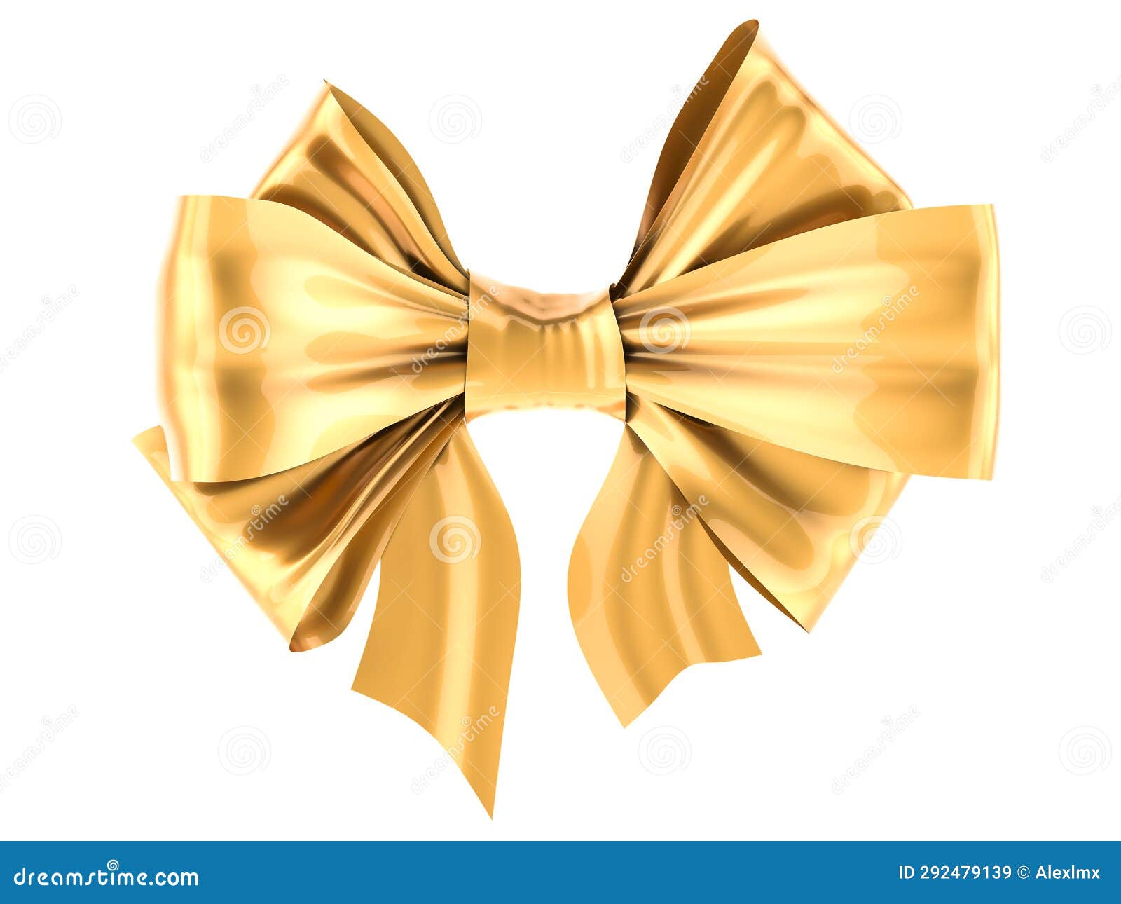 Golden Gift Bow, Front View. 3D Rendering Stock Illustration ...