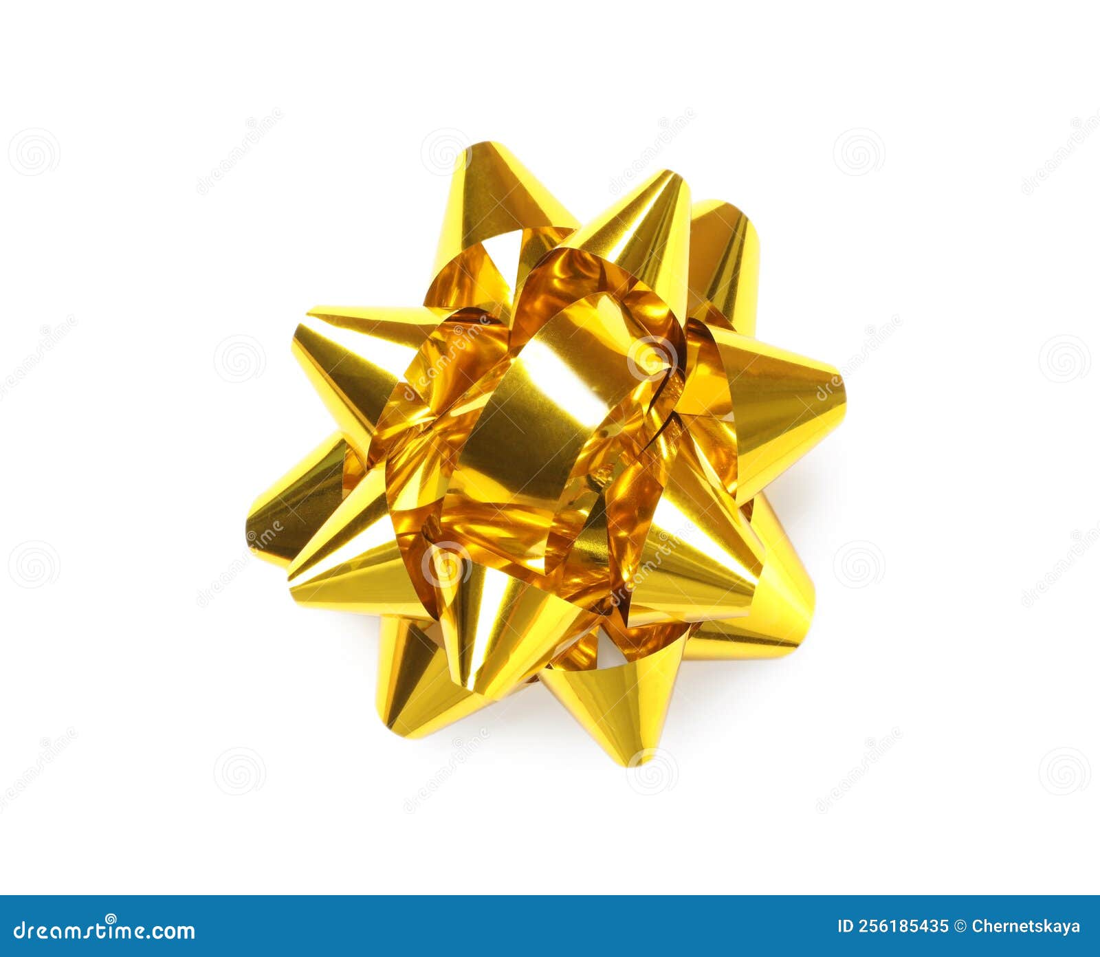 Golden Gift Bow Isolated on White, Top View Stock Image - Image of ...