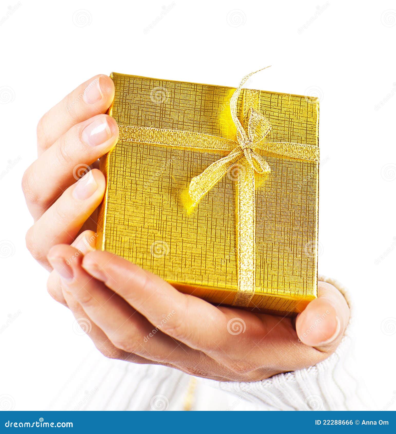 Golden gift in hands stock photo. Image of human, person - 22288666