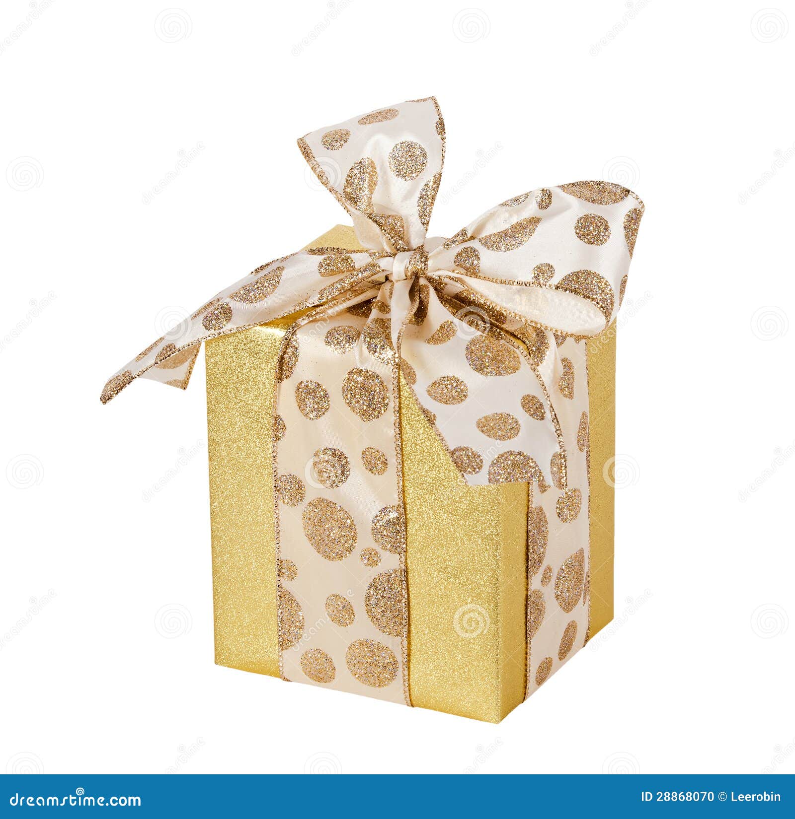 Golden Gift Wrapped Present Isolated Stock Photo - Image of celebration ...