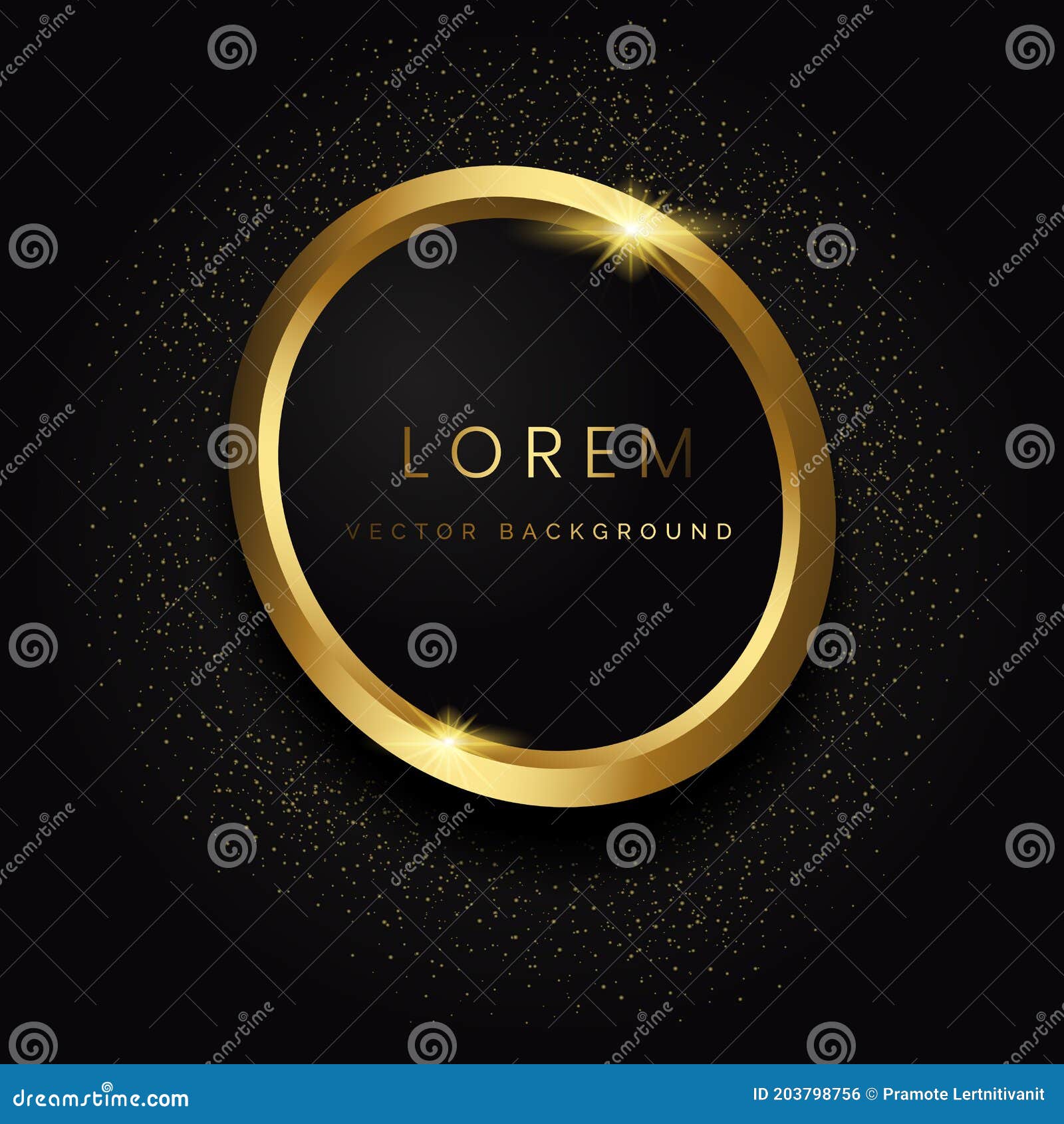 Golden Glitter Circle Frame and Space Concept with Particles on Black ...