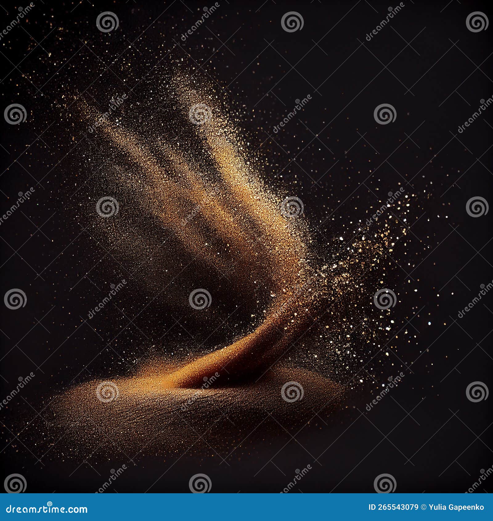 Golden Glitter Dust, Smoke on Black Background Generative AI Stock ...