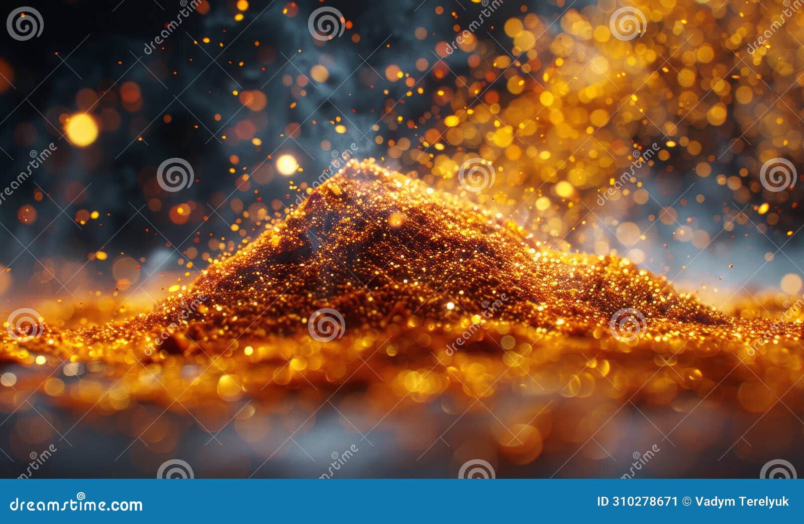 Golden Glitter Exploding in the Air on Dark Background Stock Image ...