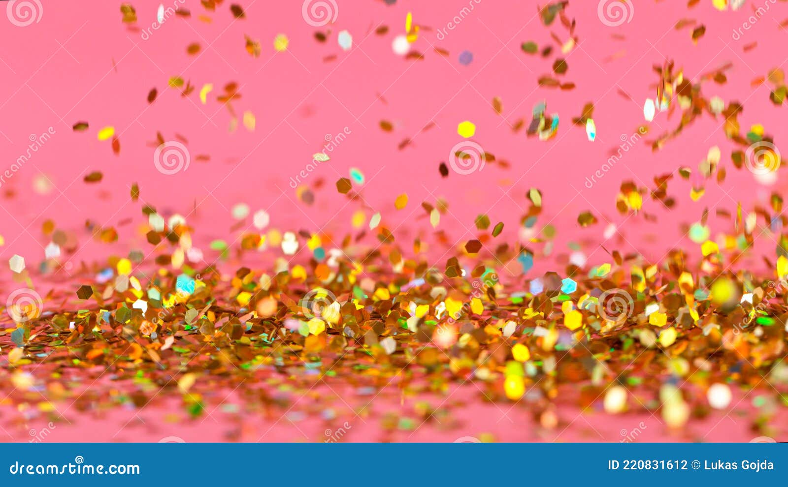 Golden Glitter Falling Down on Pink Background. Stock Photo - Image of ...