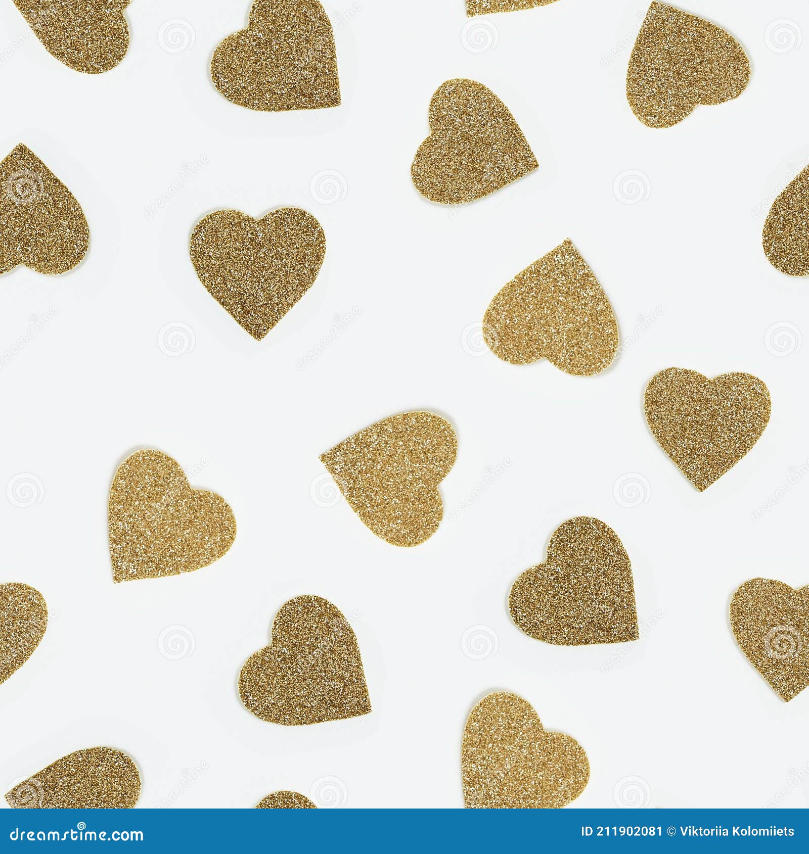 Golden Glitter Hearts Seamless Texture on the White Background. Pattern ...
