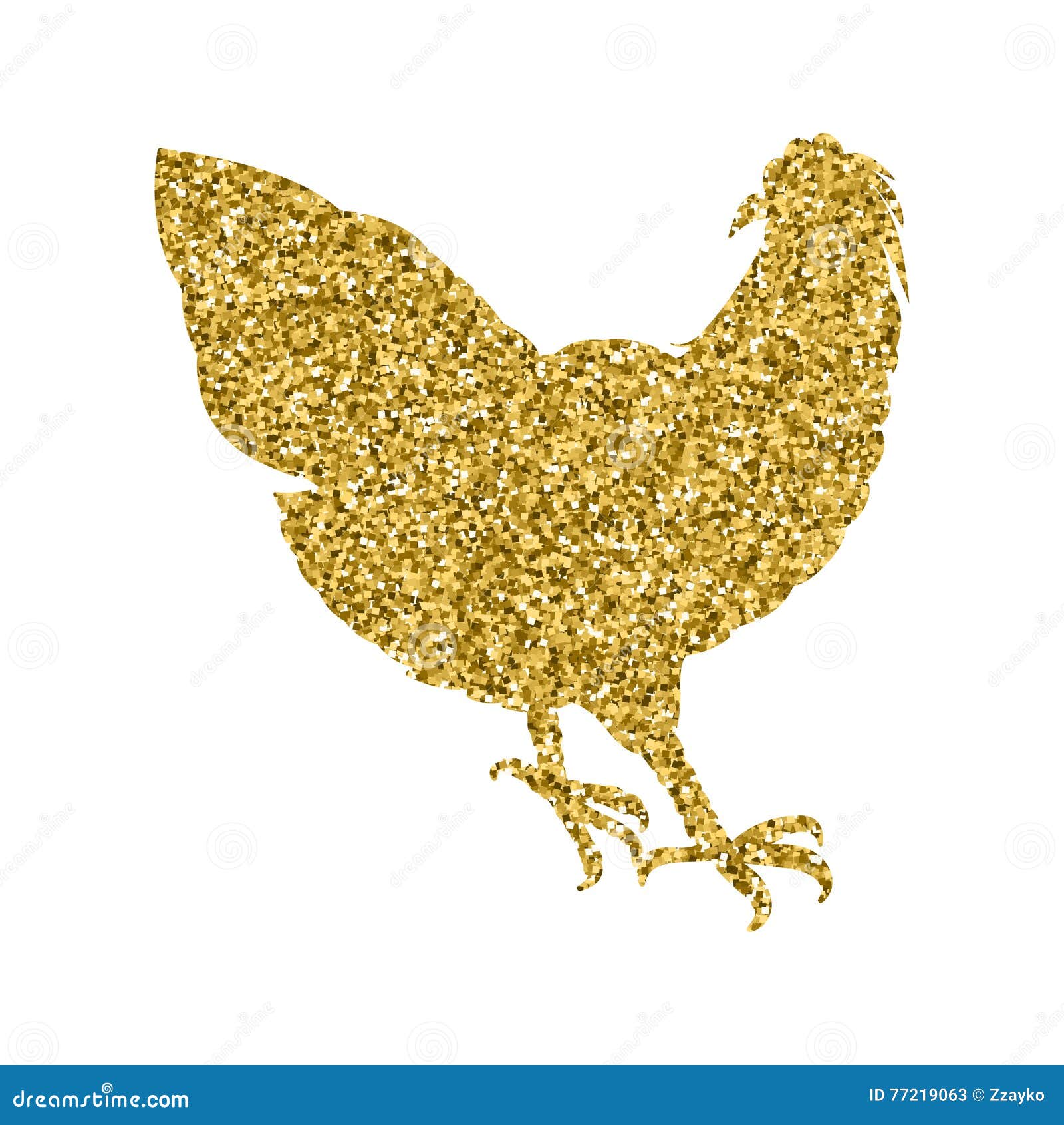 Golden Glitter Hen on White Background. Hand-drawn Doodle Silhouette ...