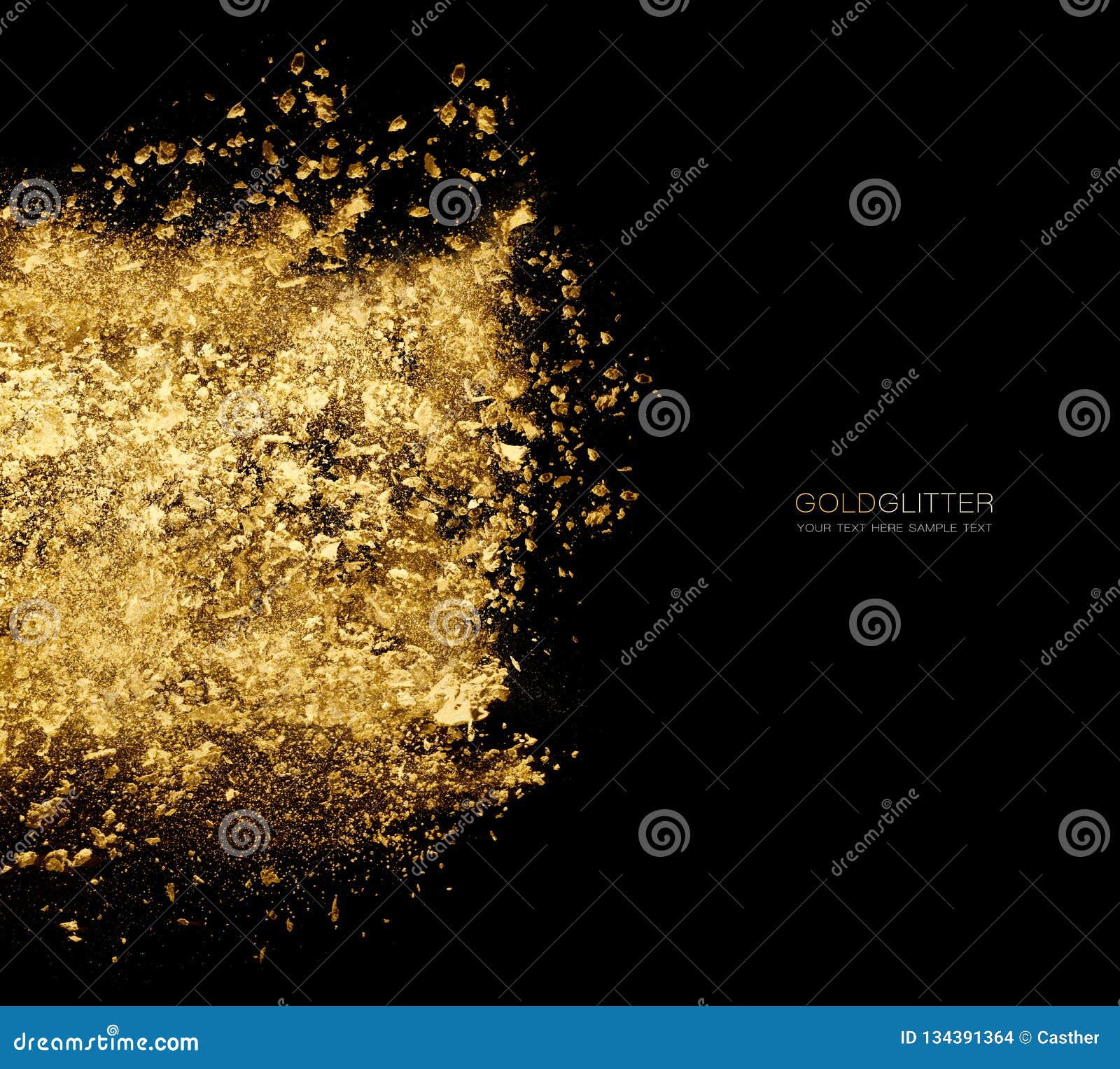 Golden Glitter Powder Scattered in Black . Gold Dust Explosion Stock ...