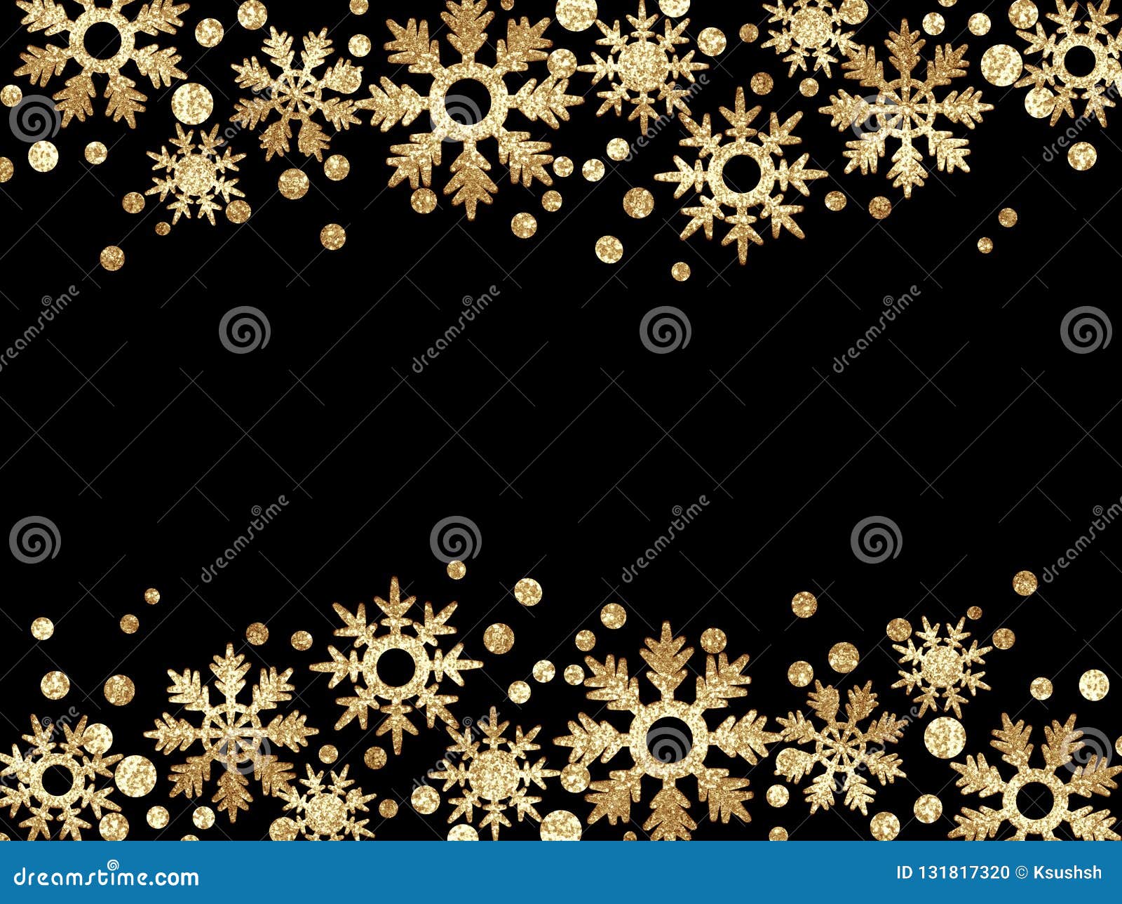 Golden Glitter Snowflake Borders Stock Illustration - Illustration of ...