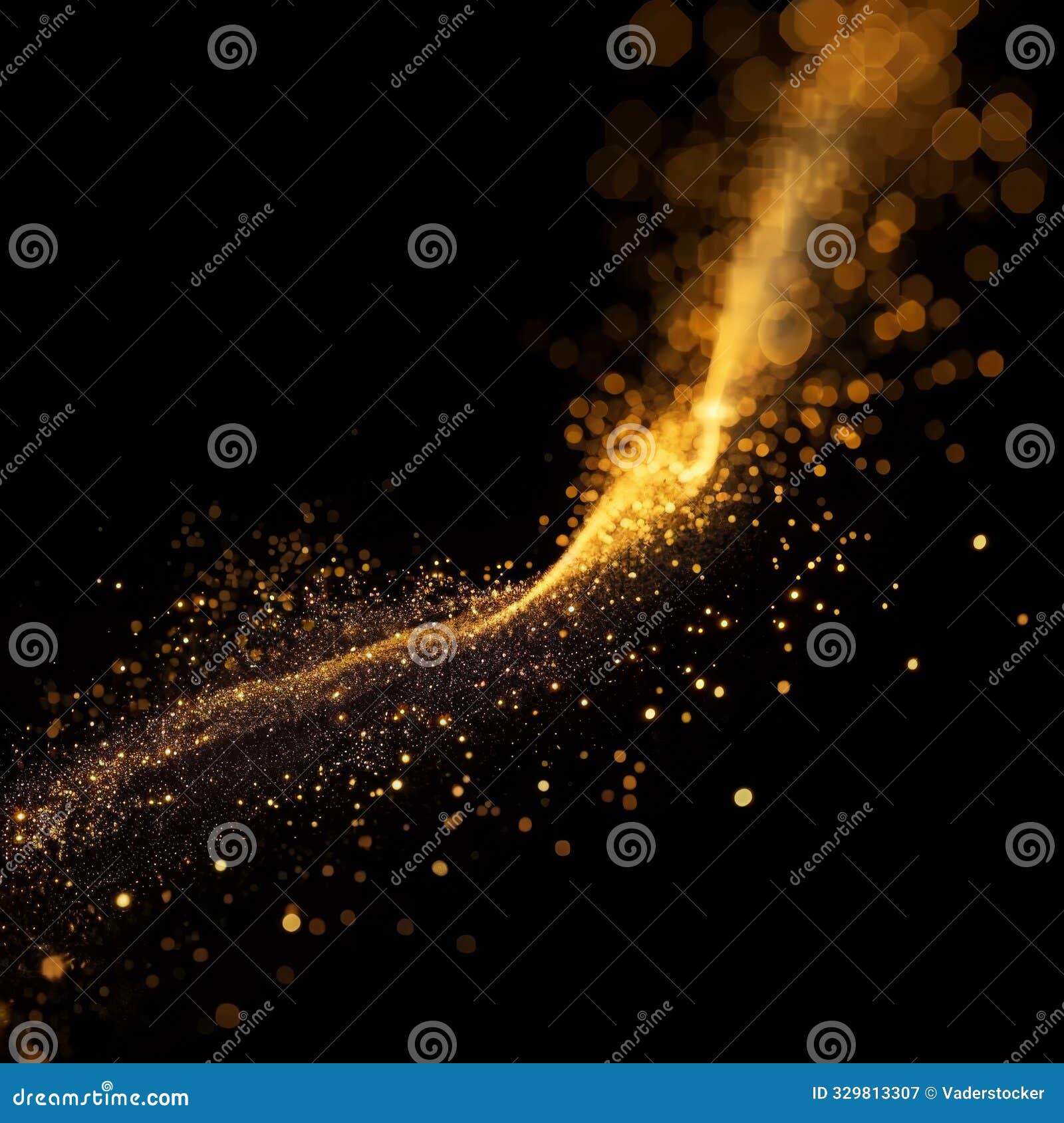 Golden Glitter Sparkles and Bokeh in a Curved Stream Stock Illustration ...