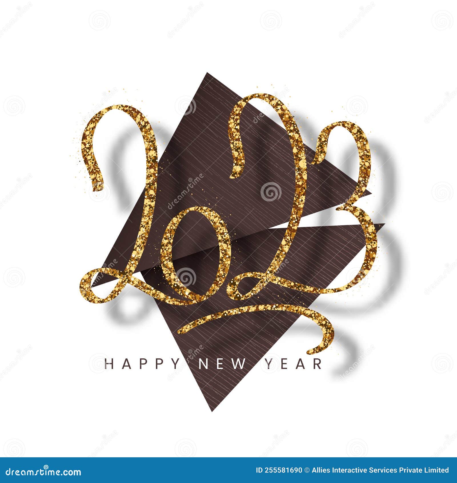 Golden Glittering 2023 Number with Triangle Shapes on White Stock ...