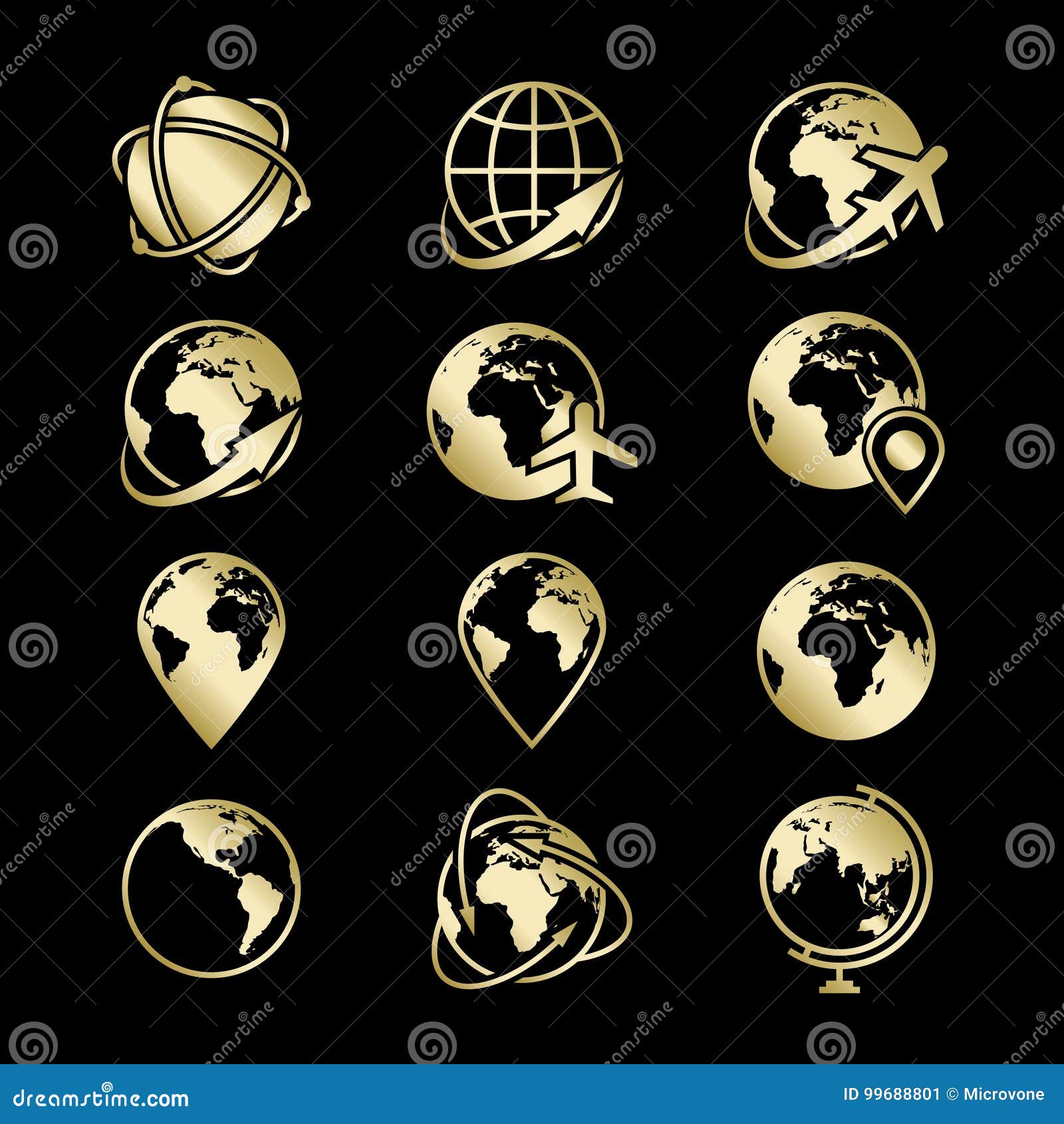 Earth Set Icons, 3D Globes With World Maps, Set Earth Globe Hemispheres ...