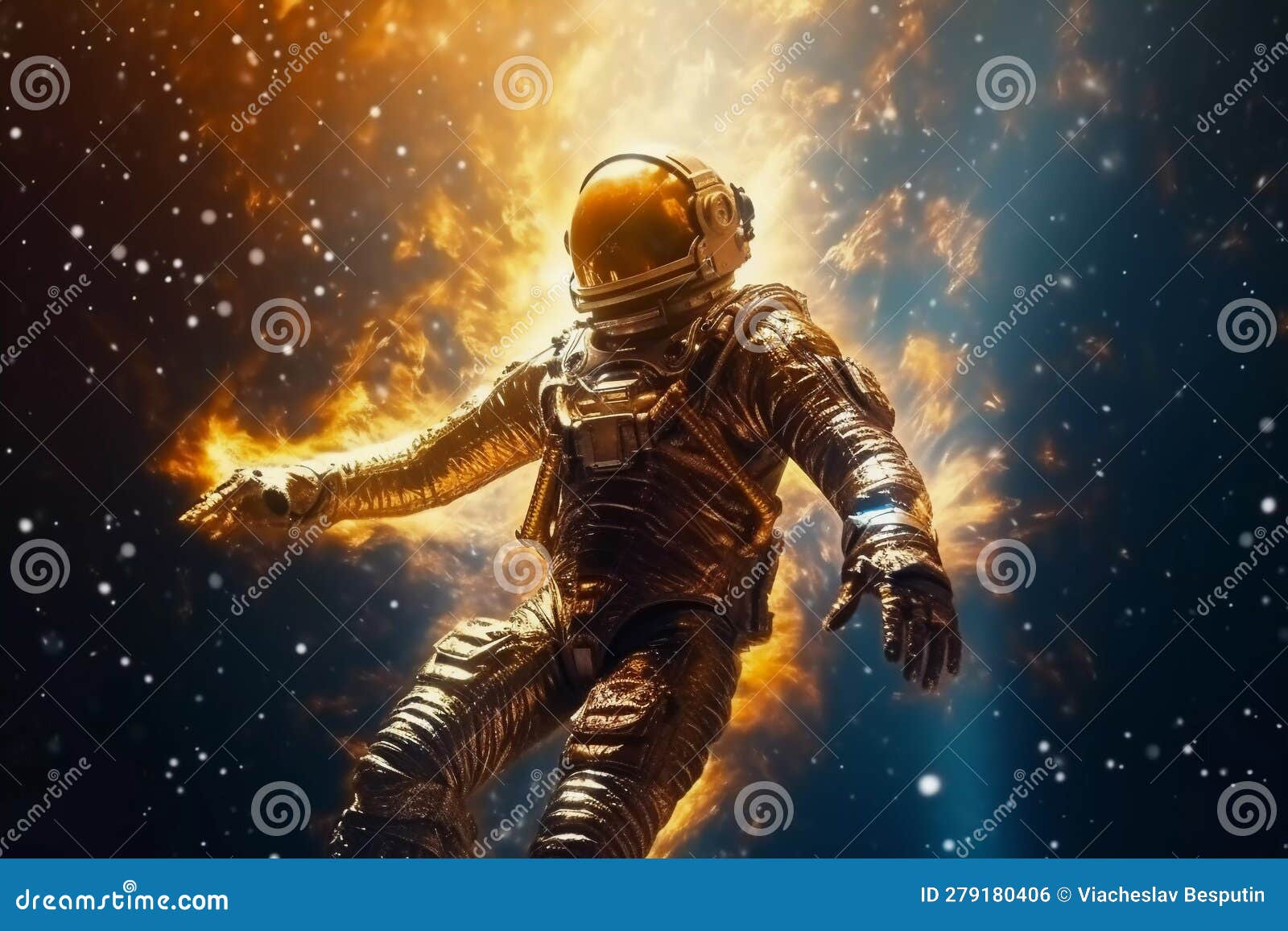 Golden Glow of an Astronaut in Space. Stock Illustration - Illustration ...