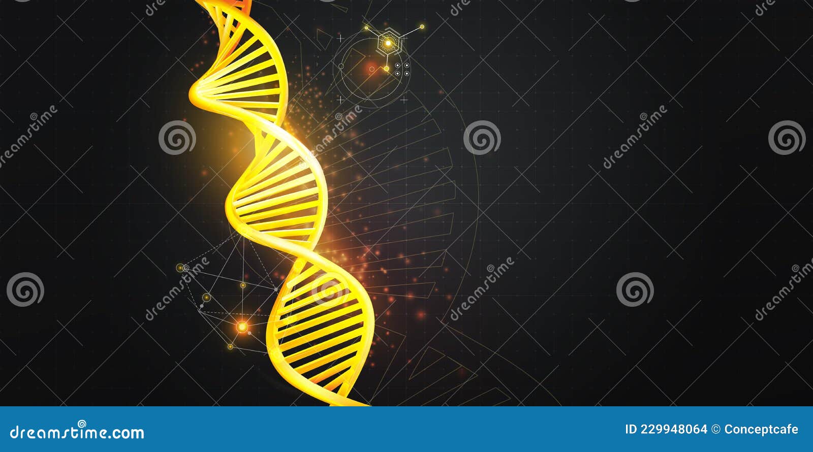 Golden Glow of DNA Model on a Black Background. Stock Vector ...