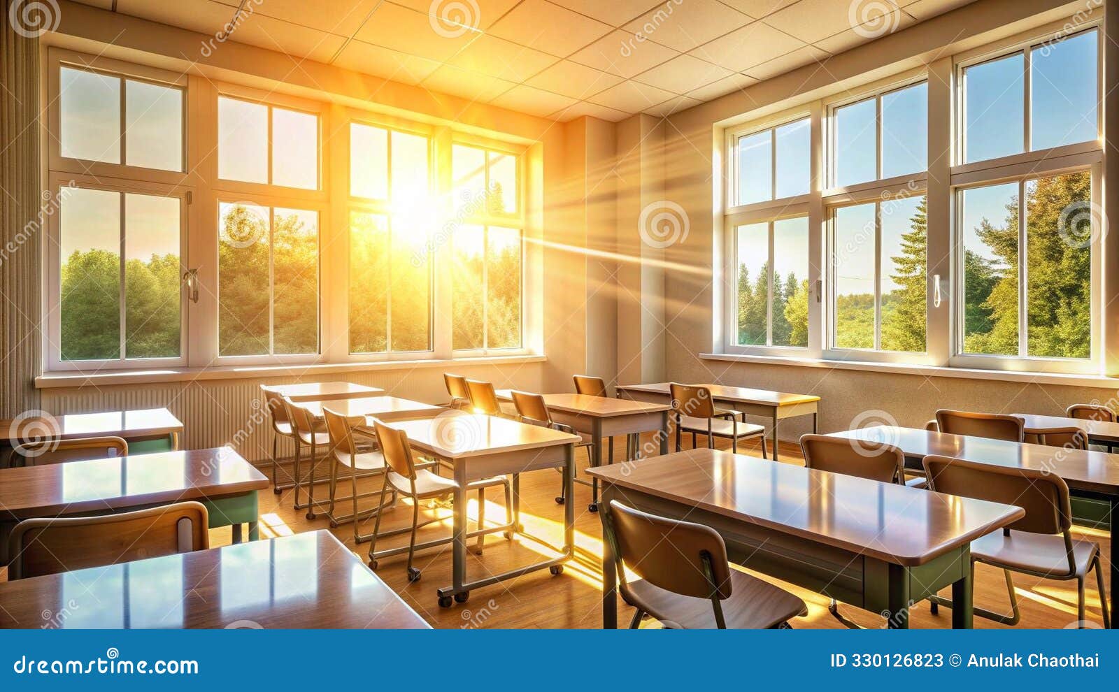 The Golden Glow of Learning a Classroom Window Basking in Sunlight AI ...