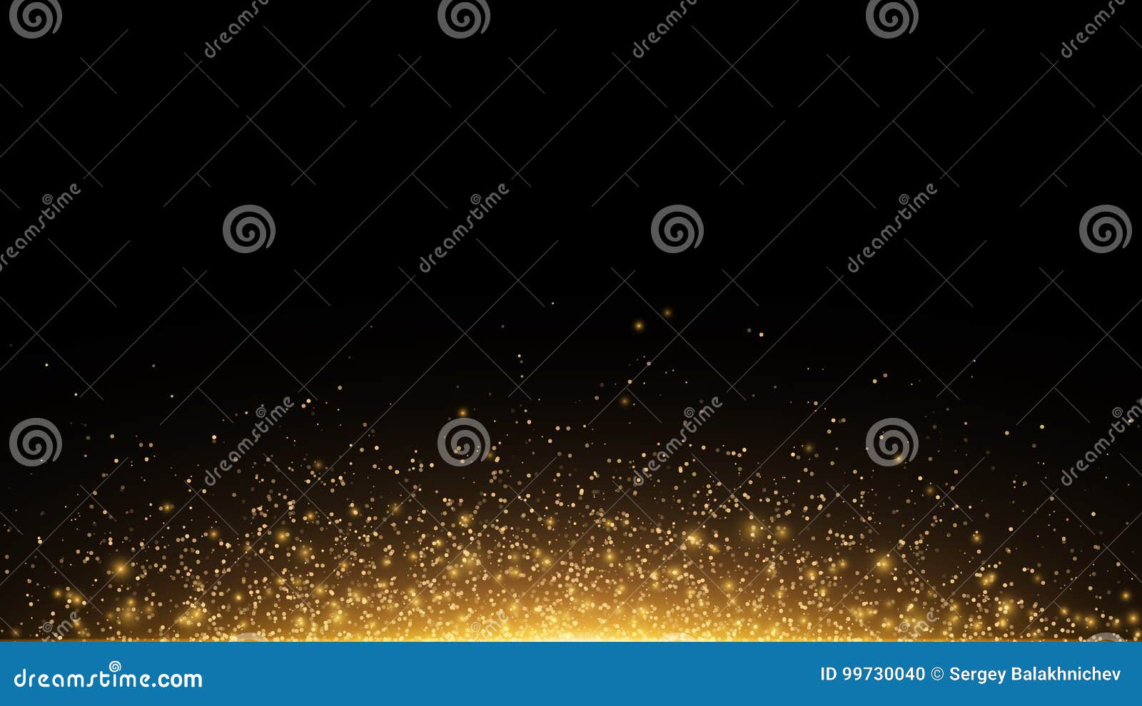 Golden Glowing Dust on a Black Horizontal Background. Backlight from ...
