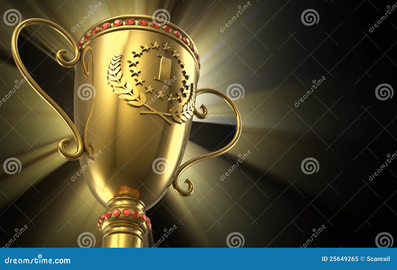 Golden Glowing Trophy Cup on Black Background Stock Illustration ...