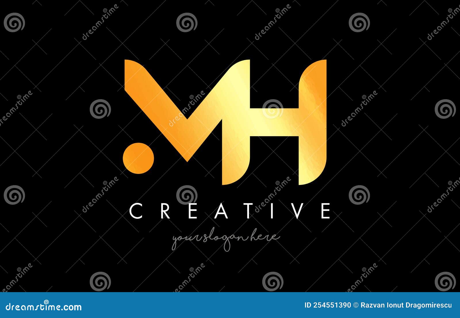 Golden Gold Mh Letter Logo Design With Creative Modern Trendy