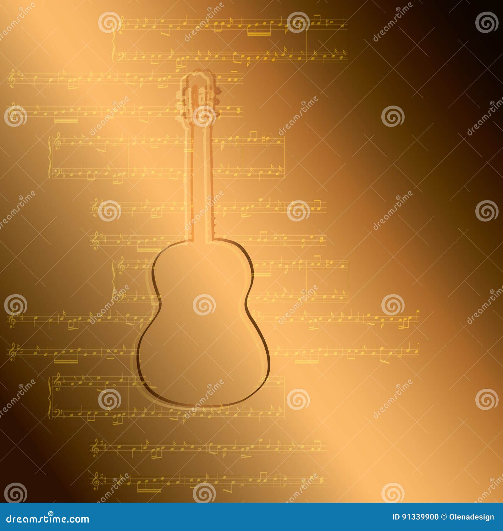 Golden Gradient Background With Guitar And Music Notes - Vector ...
