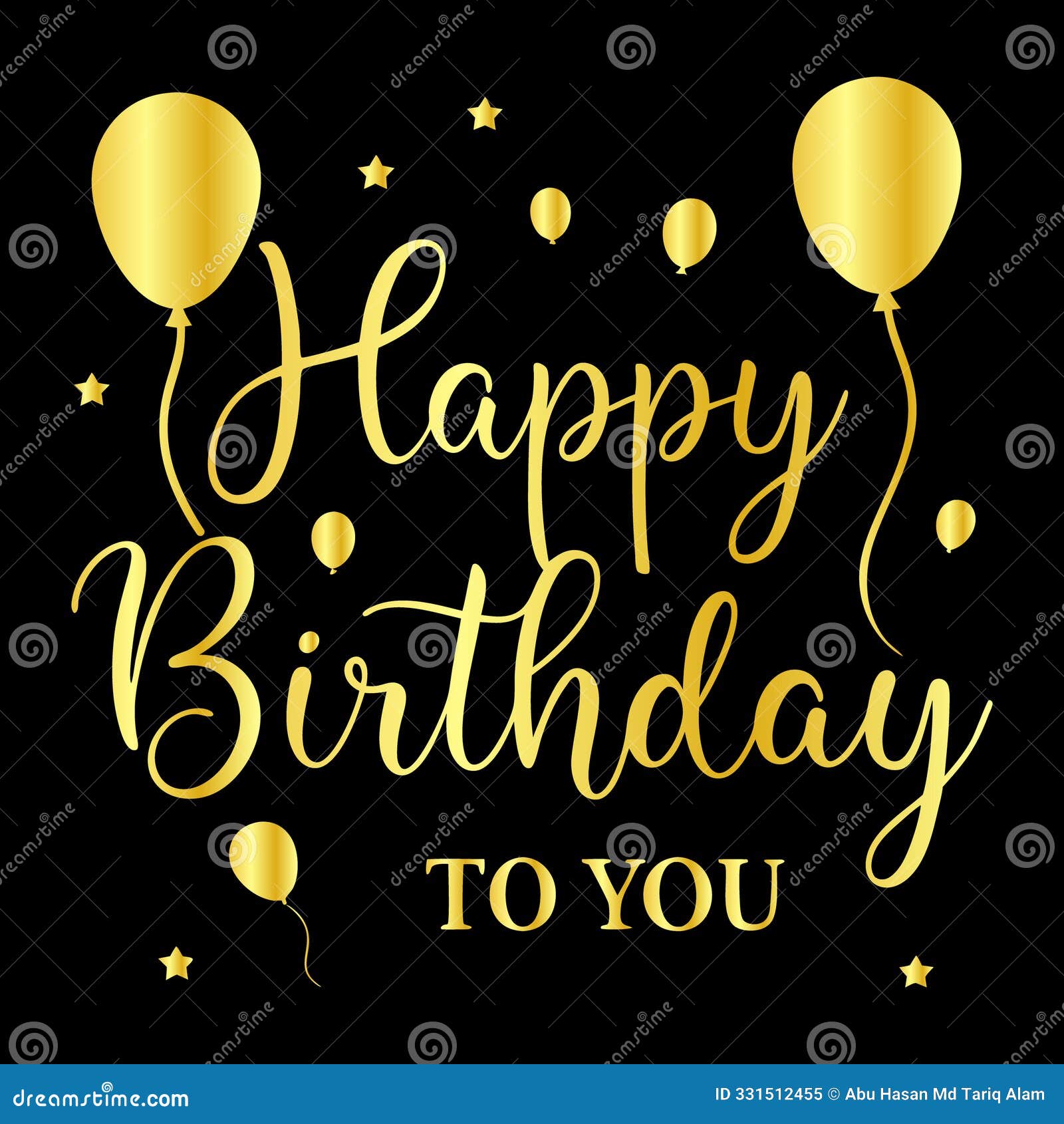 Golden Gradient with Happy Birthday Text and Baloon Stock Vector ...