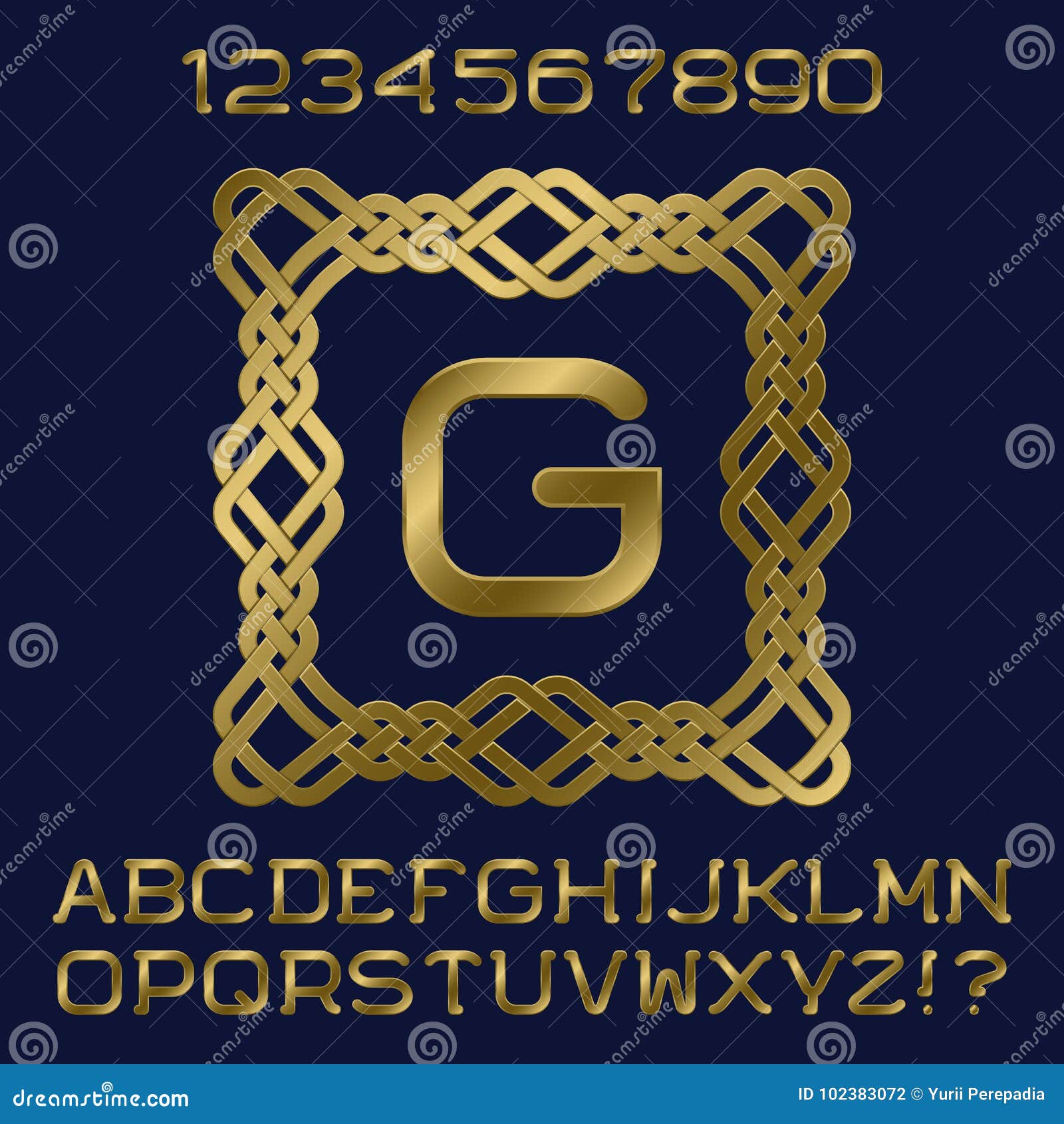 Golden Gradient Letters and Numbers with Initial Monogram in Decorative ...