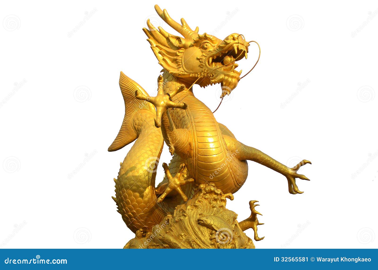 Golden Gragon Statue on White Background Stock Image - Image of ...