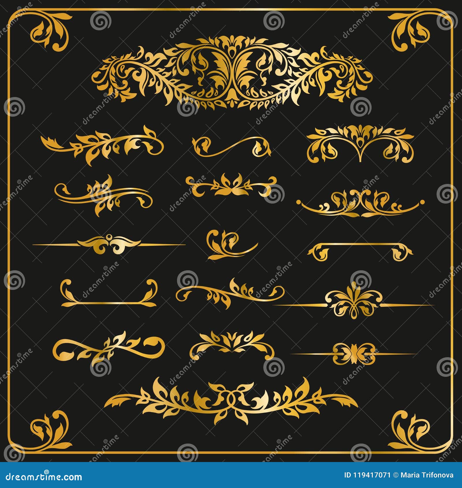 Golden Graphic Elements Calligraphic Vector Sets for Designers - Stock ...