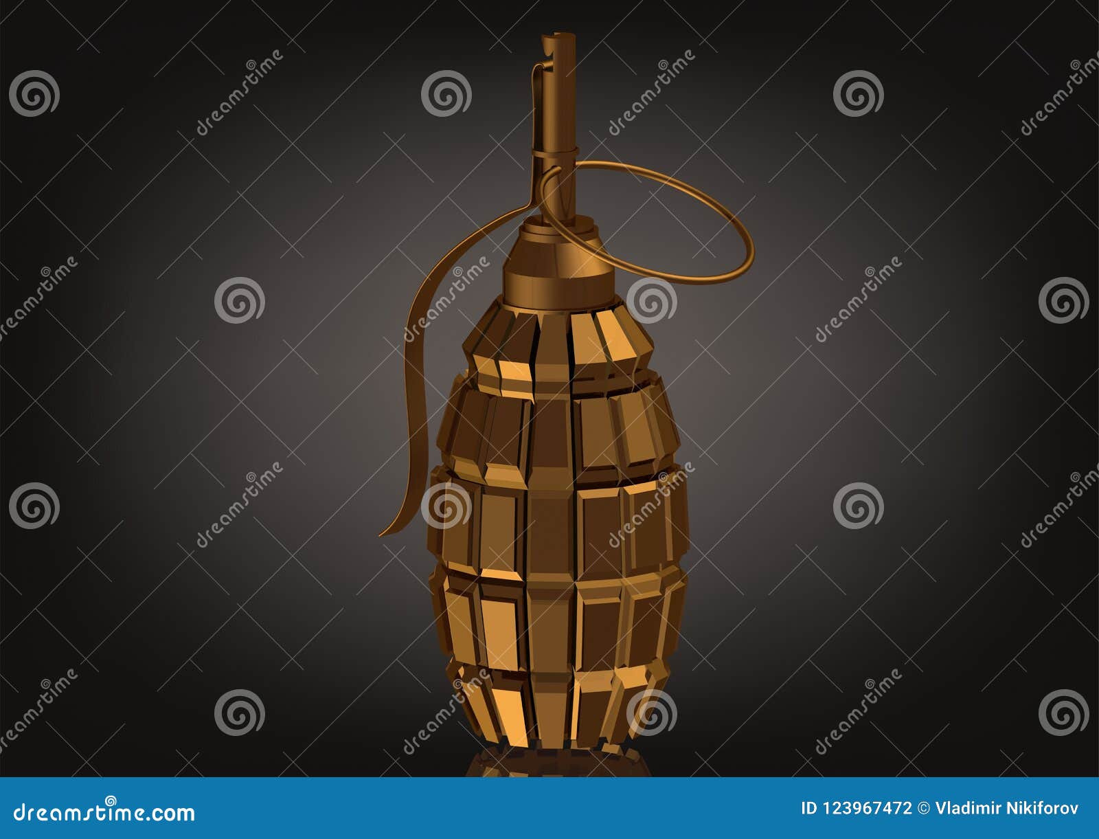 Golden Grenade on a Black Background Stock Illustration - Illustration ...