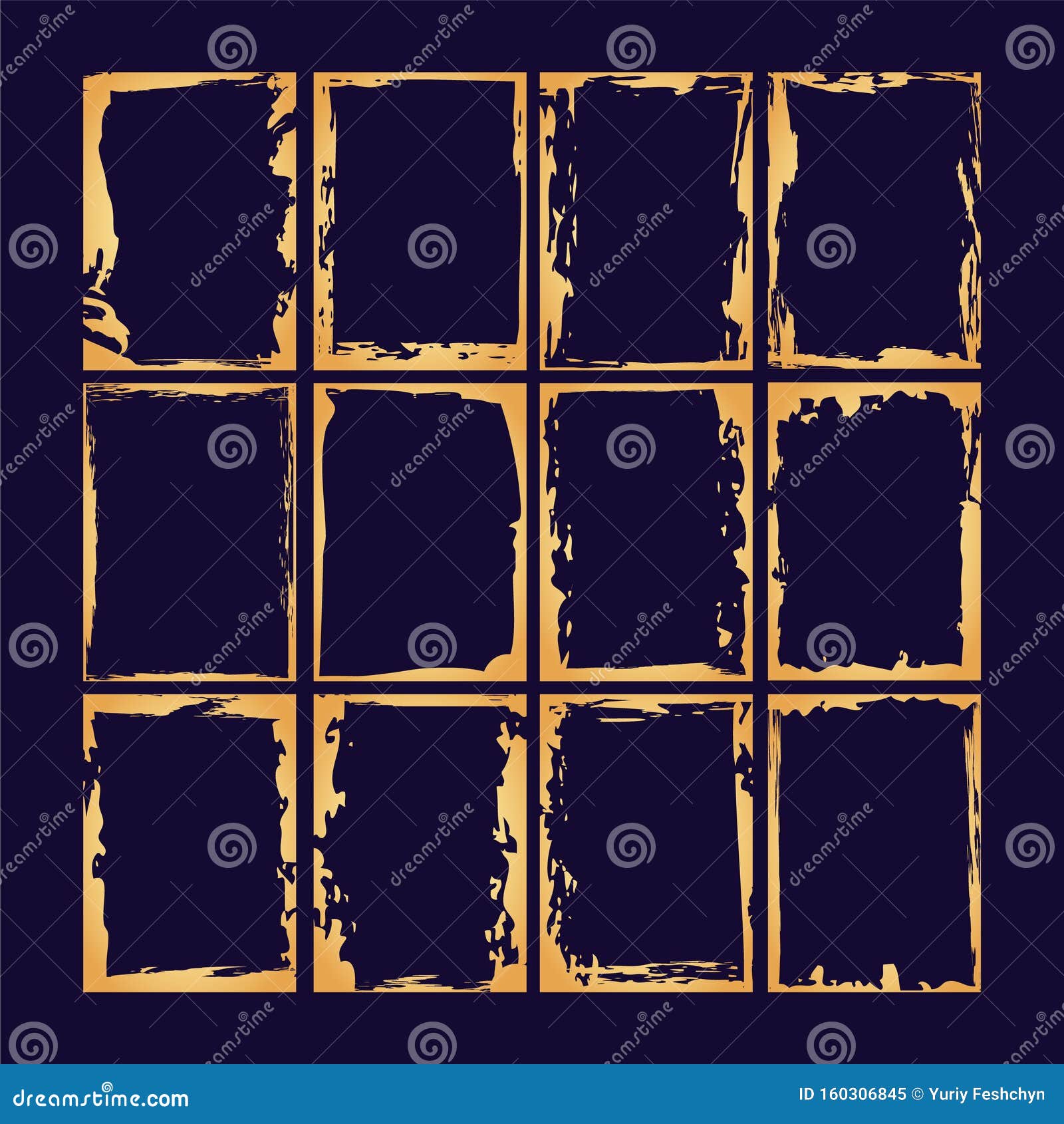 Golden Grunge Textured Frames Collection. Vector Rusty Design Template ...