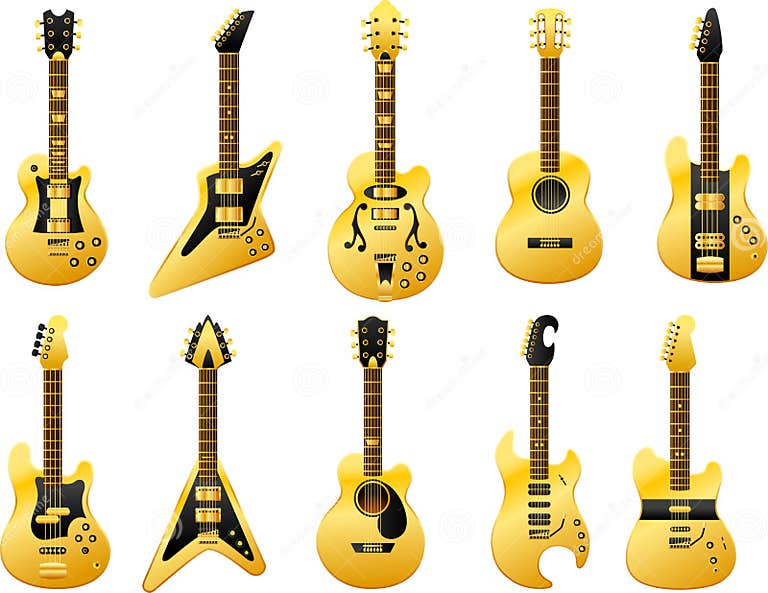 Golden guitars stock vector. Illustration of instrument - 31278017