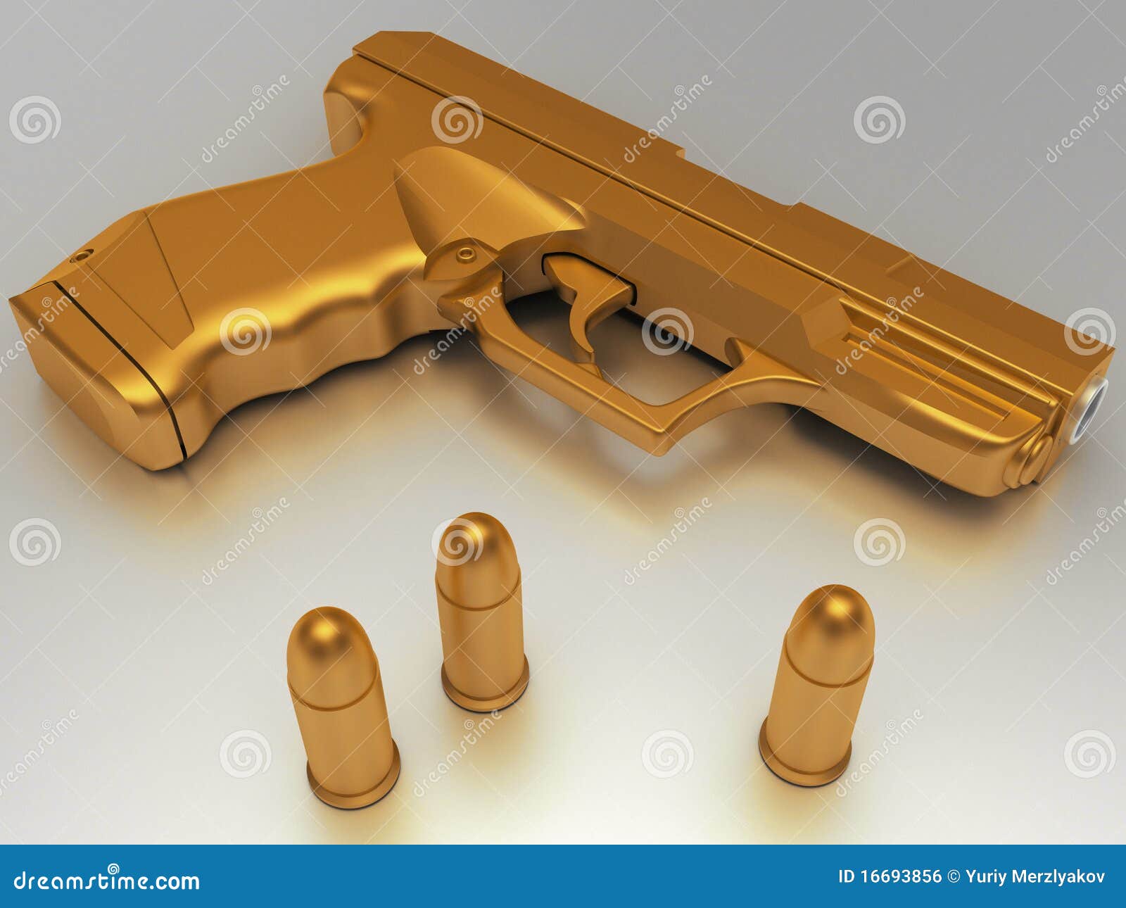 Golden gun with bullet stock illustration. Illustration of crime - 16693856