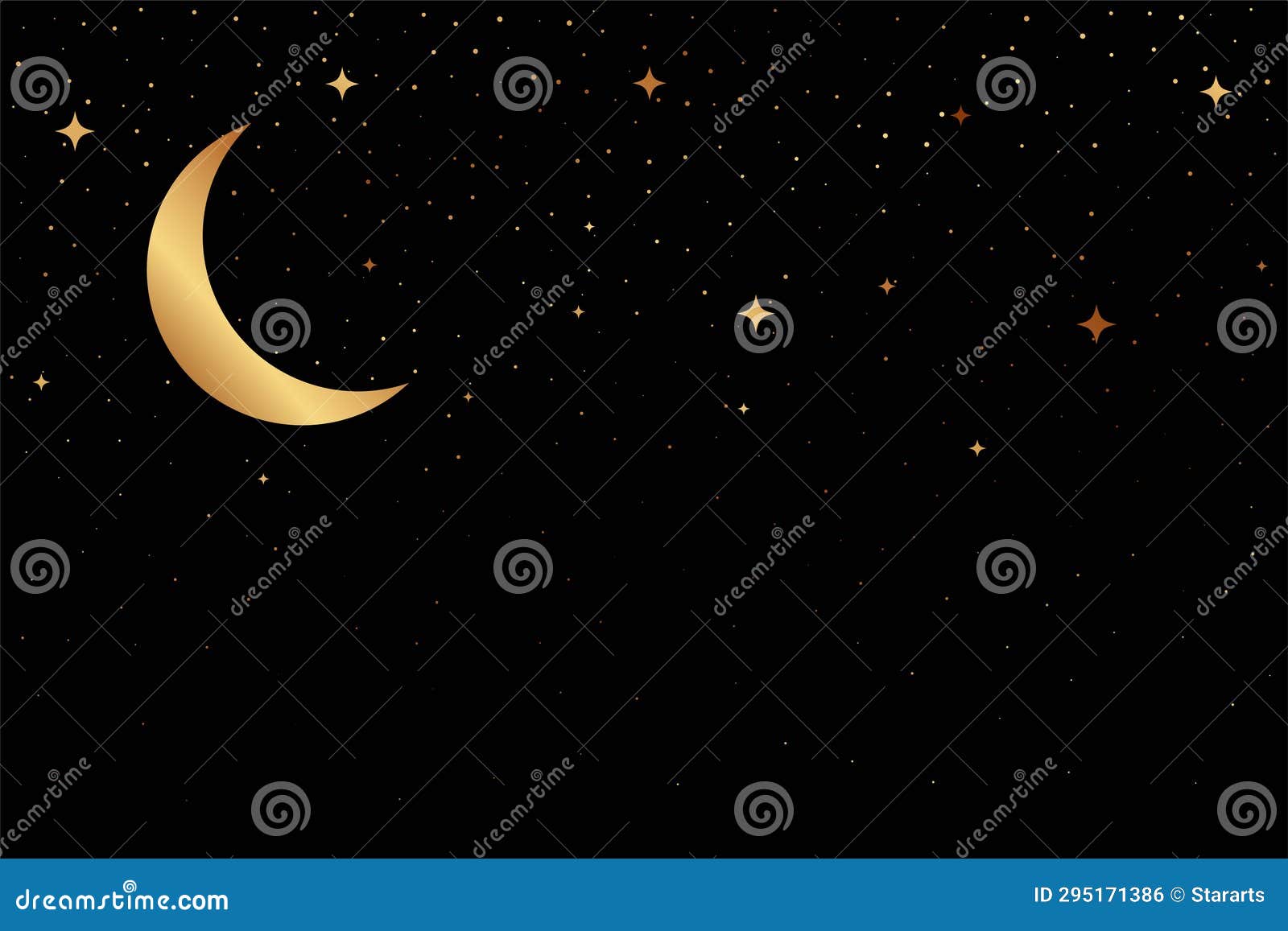 Golden Half Moon and Star in Night Sky Stock Illustration ...