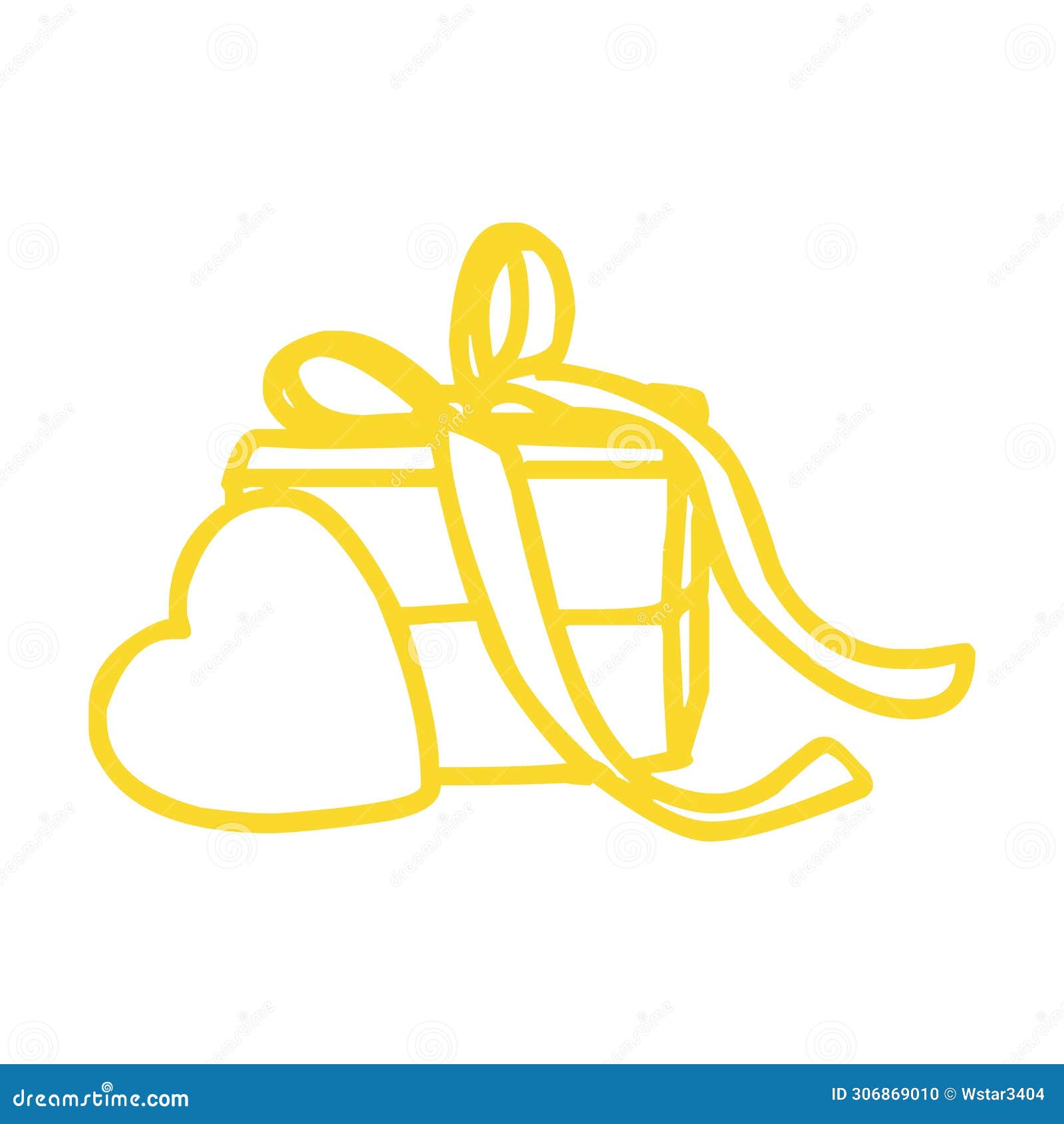 Golden Hand Drawn Gift Box with Heart Line Icon Stock Vector ...
