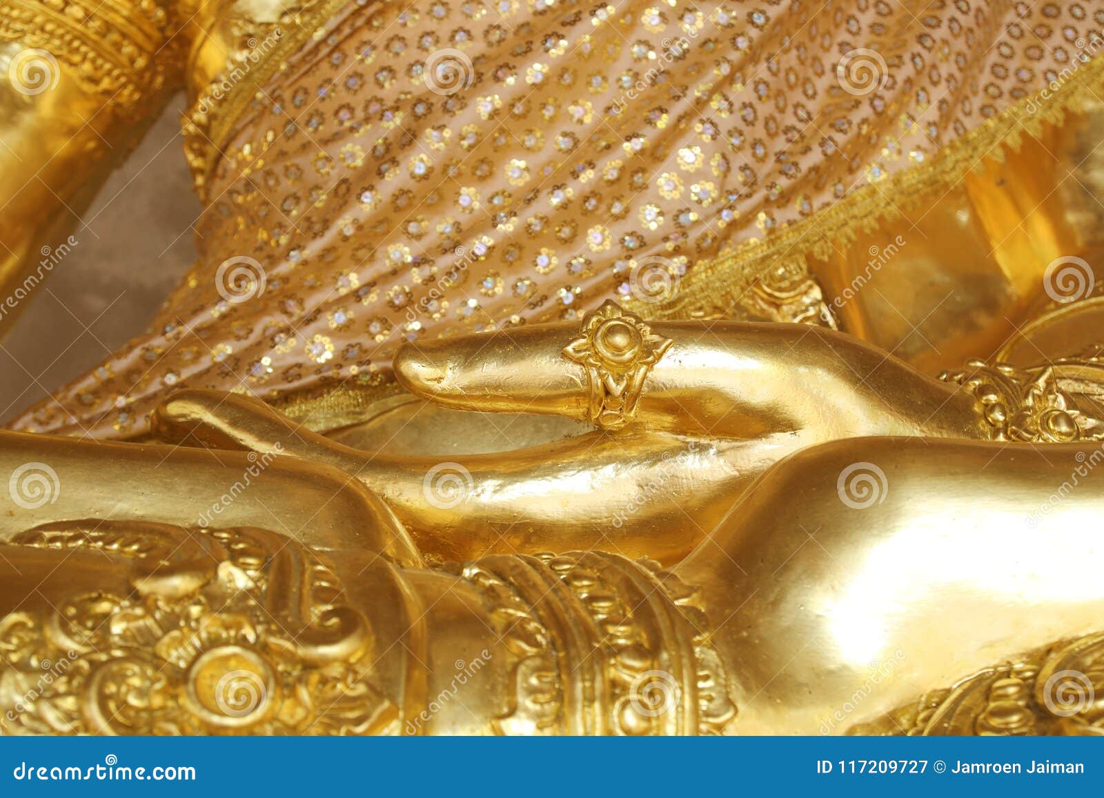 Golden Hand of Image Buddha Close Up Stock Image - Image of hands, thai ...