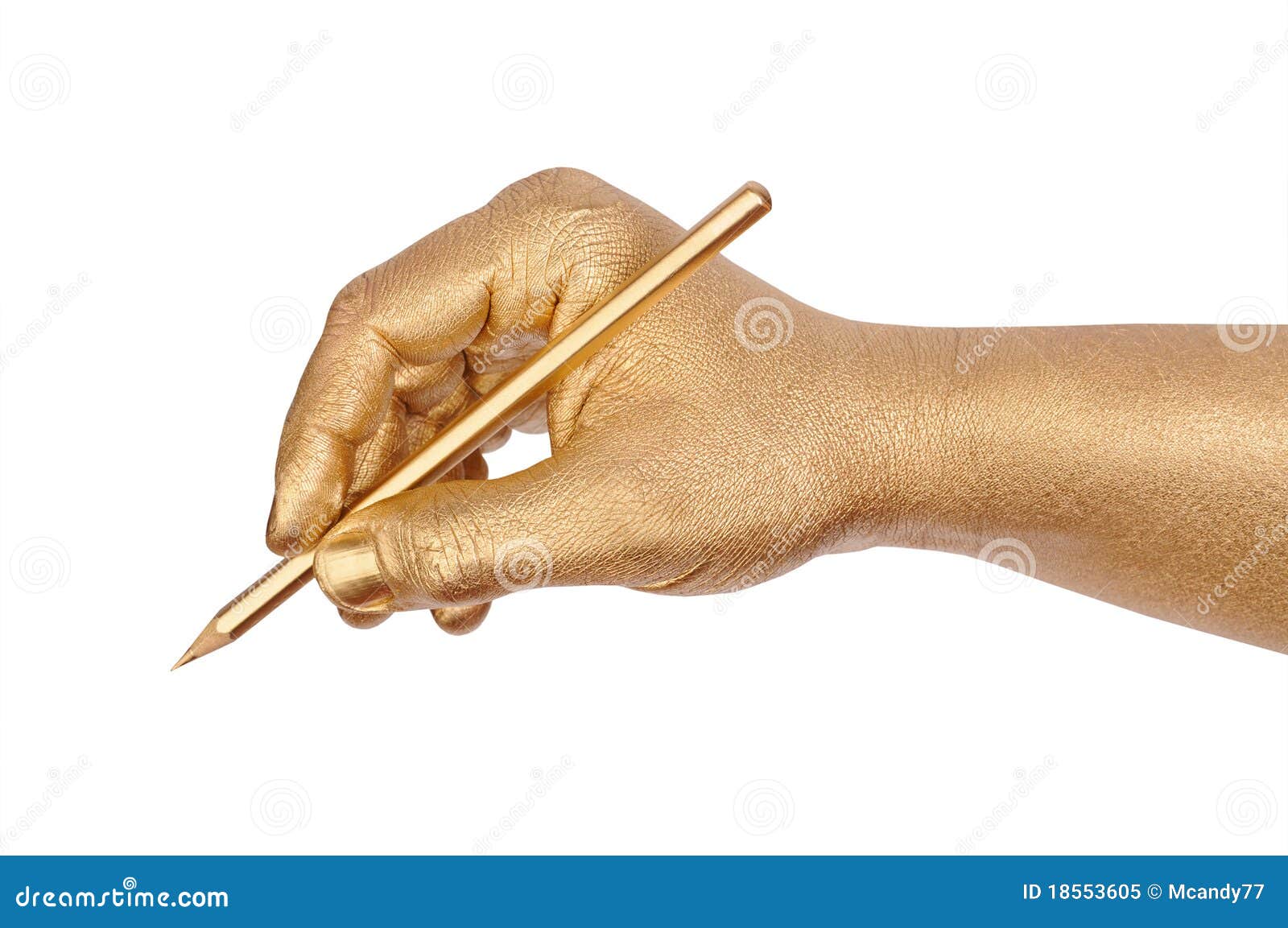 Golden Hand Writes by a Pencil Stock Image - Image of white, memo: 18553605