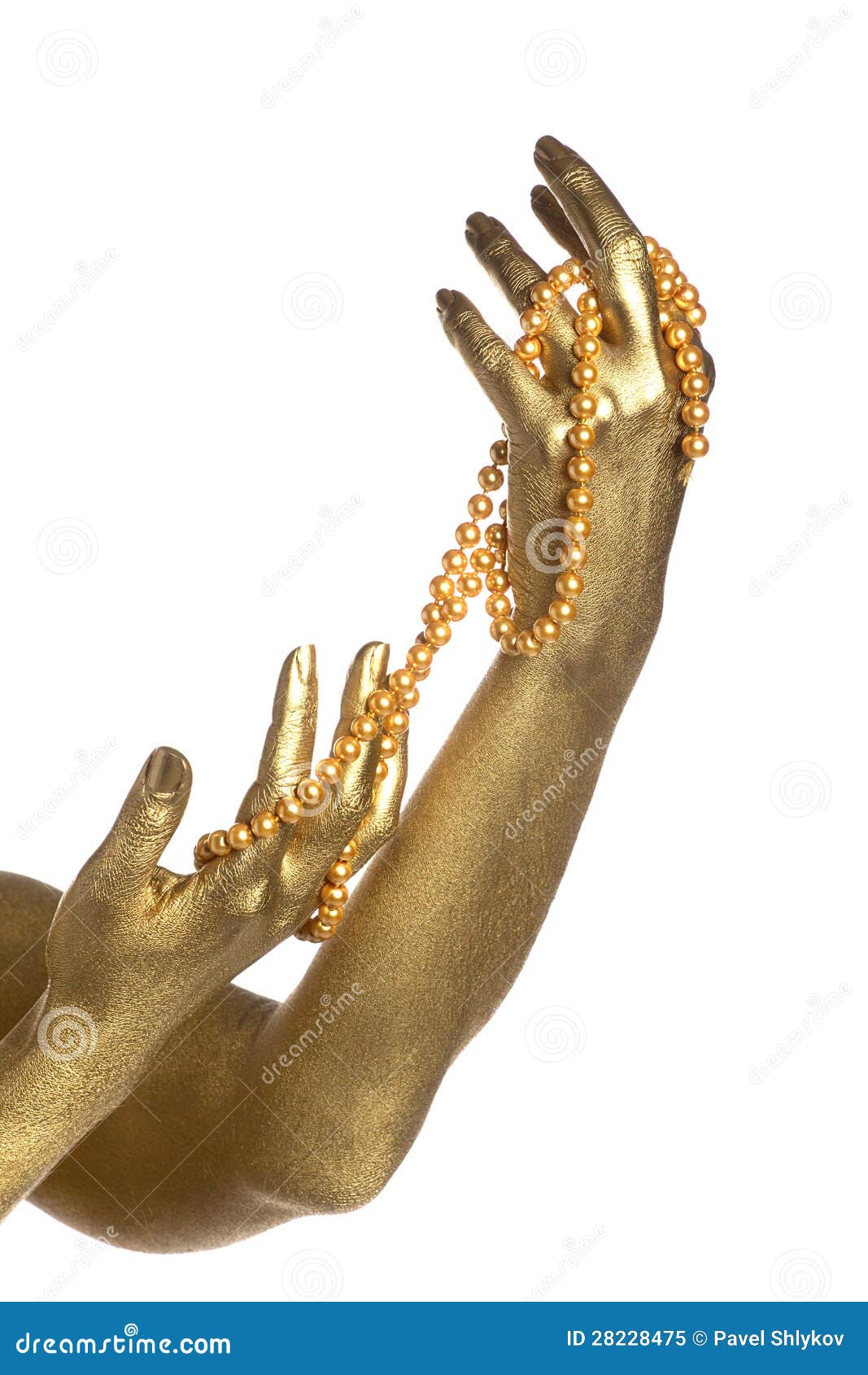 Golden hands with pearls stock image. Image of golden - 28228475