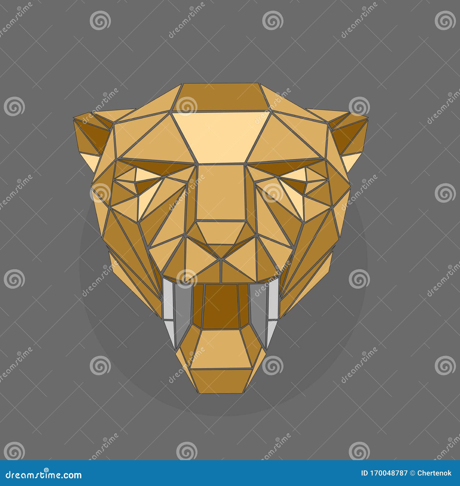 Golden Head of a Tiger Made of Triangles. Stock Vector - Illustration ...