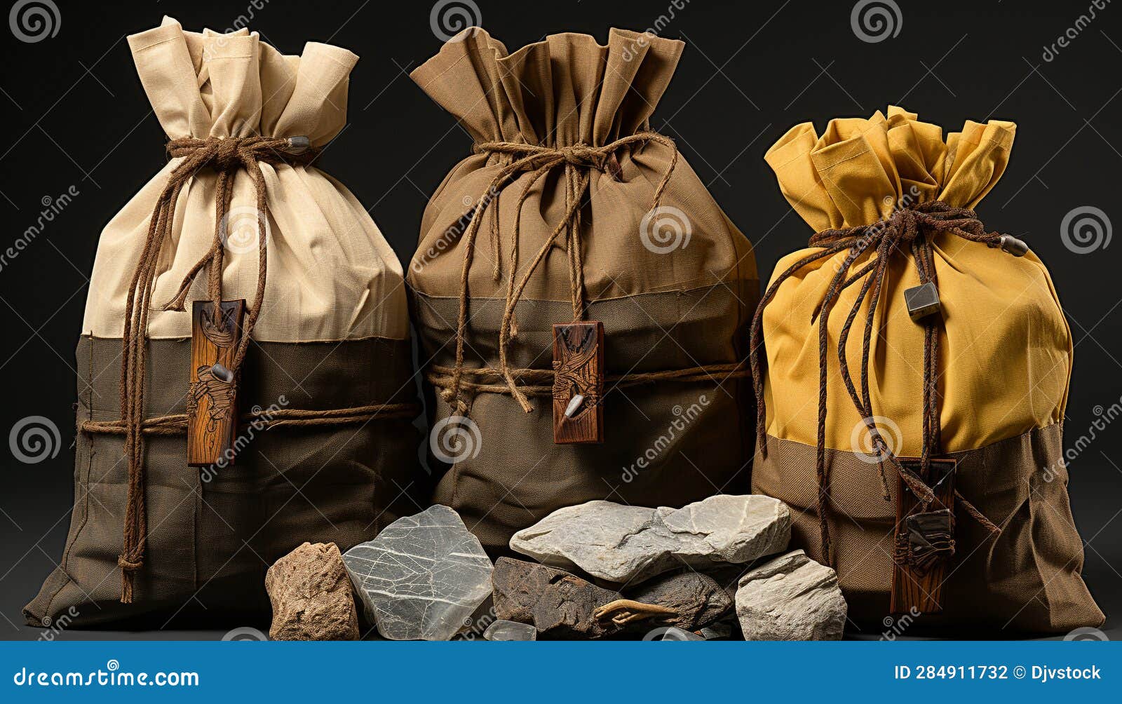 A Golden Heap of Old Fashioned Gift Packages Tied with String Generated ...