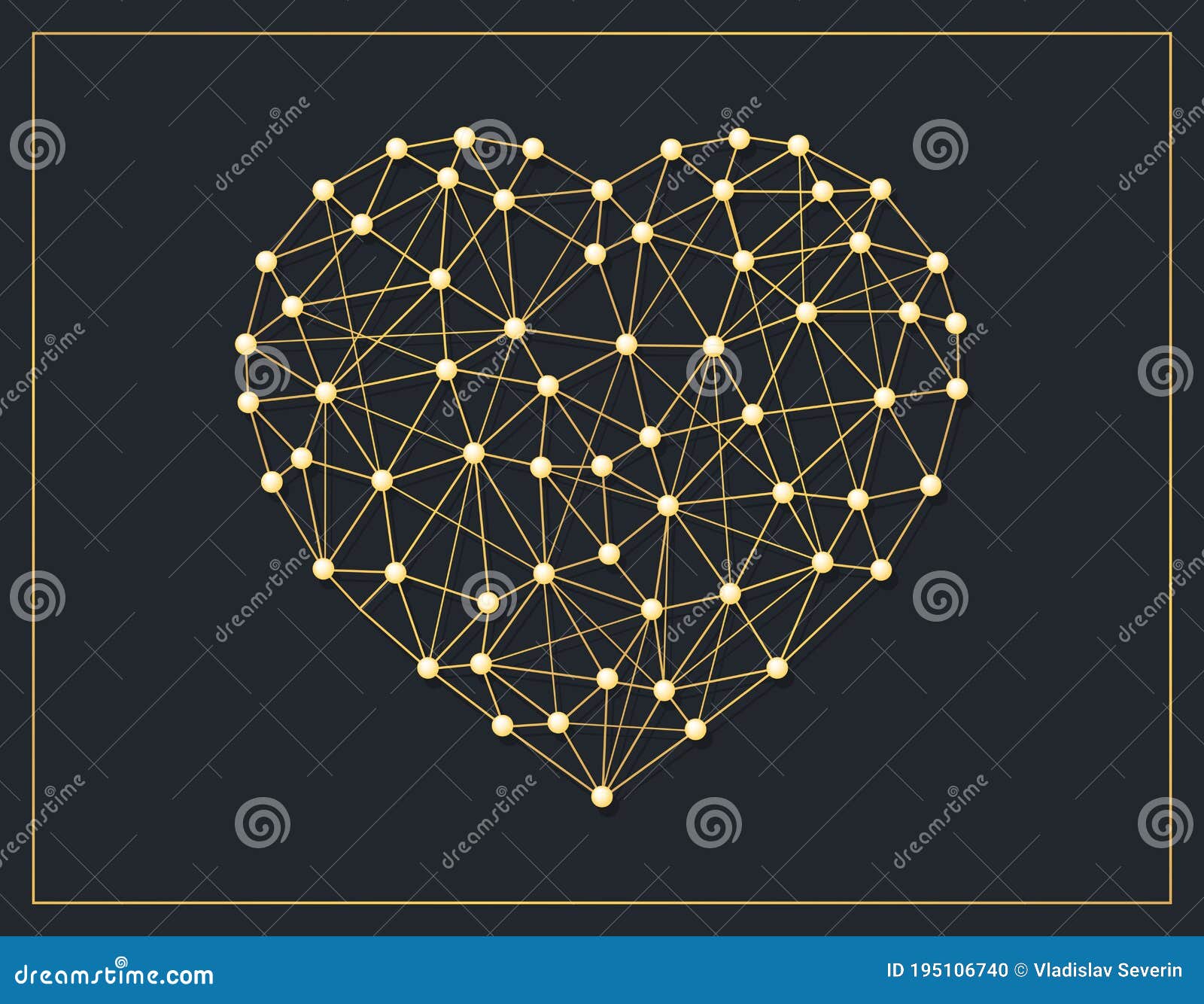 Golden Heart Connected from Lines and Dots Stock Illustration ...