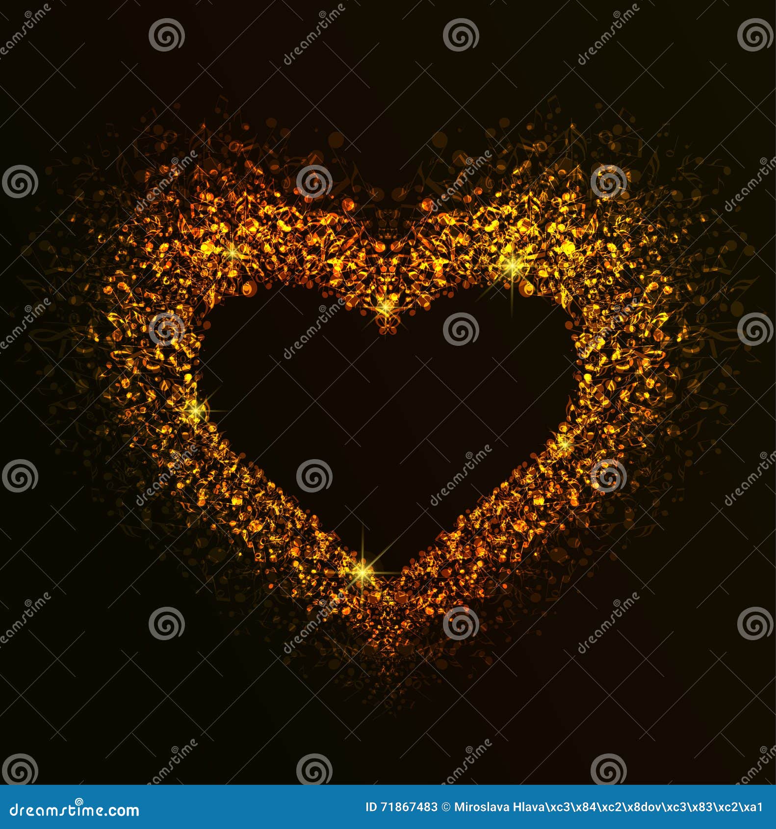 Golden Heart of notes stock vector. Illustration of beauty - 71867483