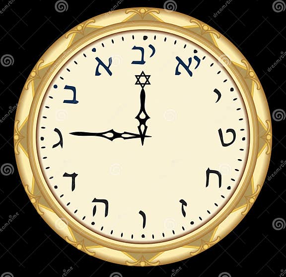 Golden Hebrew Clock with Hebrew Characters on Clock Face. Stock Vector ...